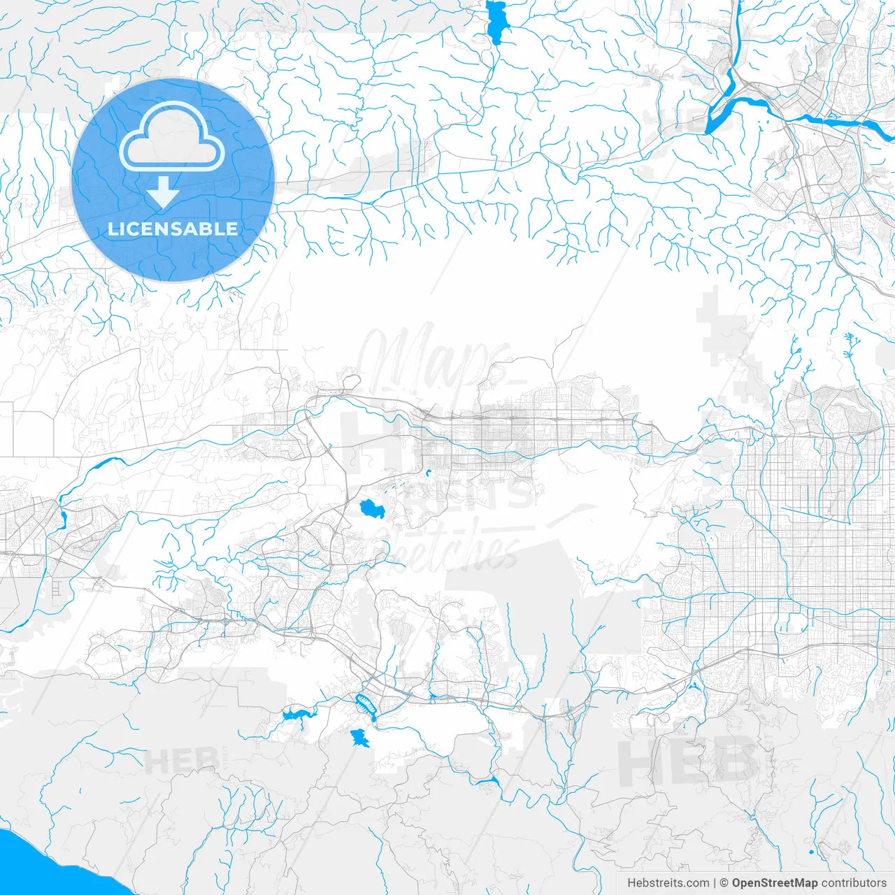 Rich Detailed Vector Map Of Simi Valley, California, Usa – HEBSTREITS