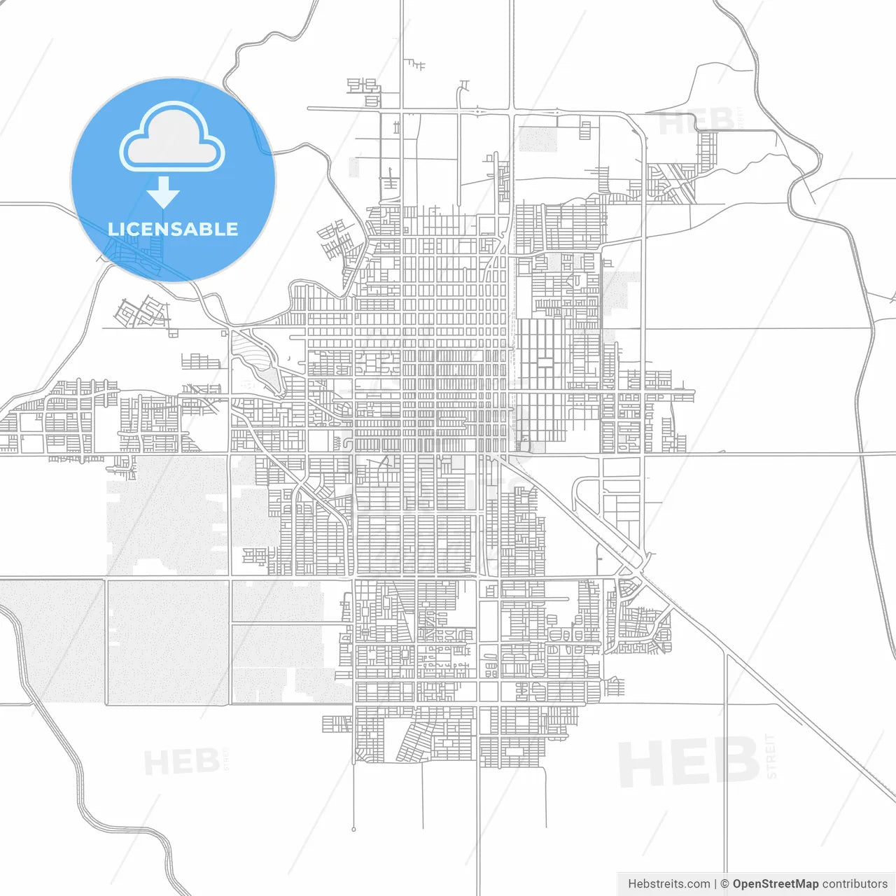 Ciudad Obregón, Sonora, Mexico, Bright Outlined Vector Map – HEBSTREITS