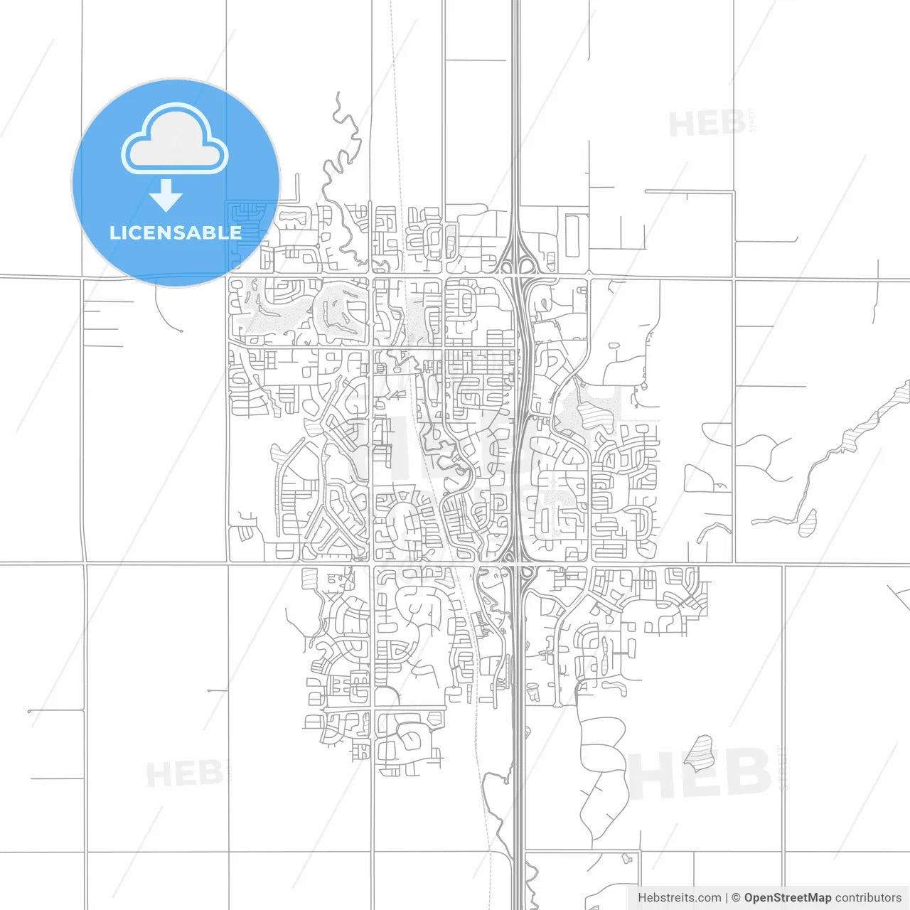 Airdrie, Alberta, Canada, Bright Outlined Vector Map – HEBSTREITS
