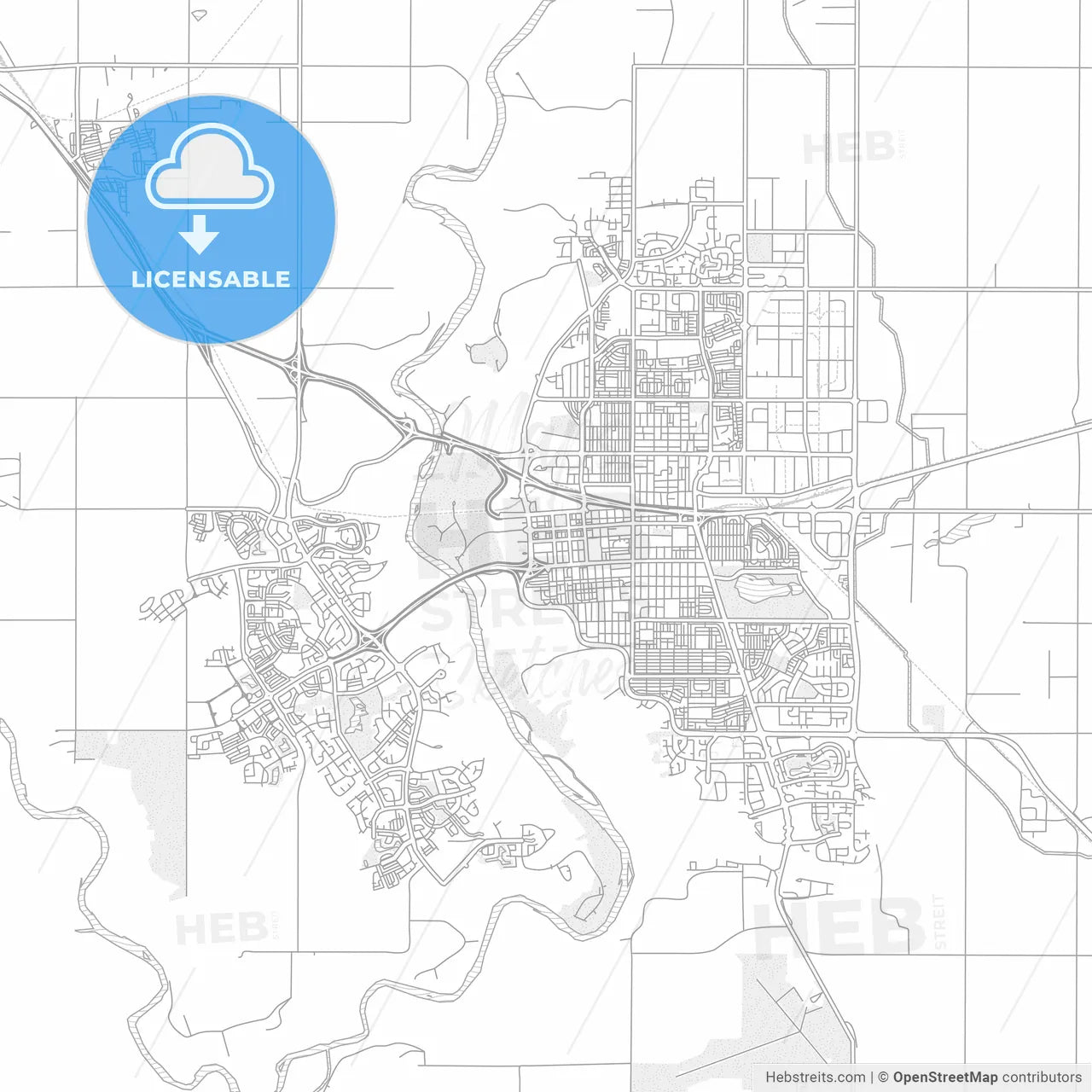 Lethbridge, Alberta, Canada, Bright Outlined Vector Map – HEBSTREITS