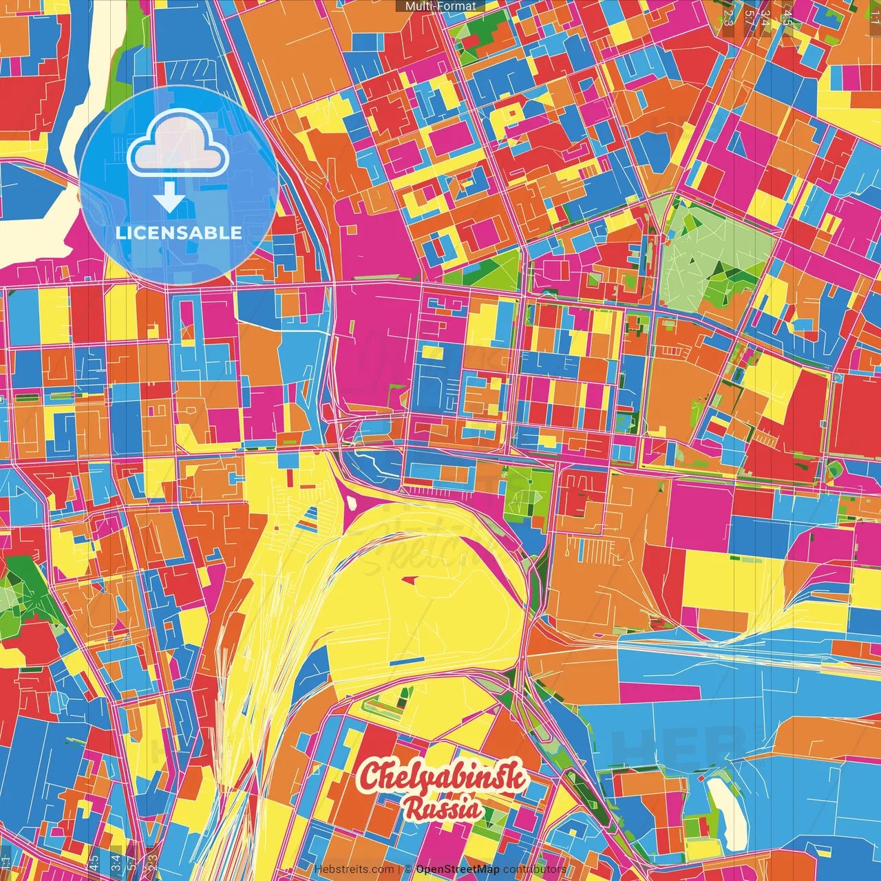 Chelyabinsk, Chelyabinsk Oblast, Russia Crazy Colorful Street Map ...