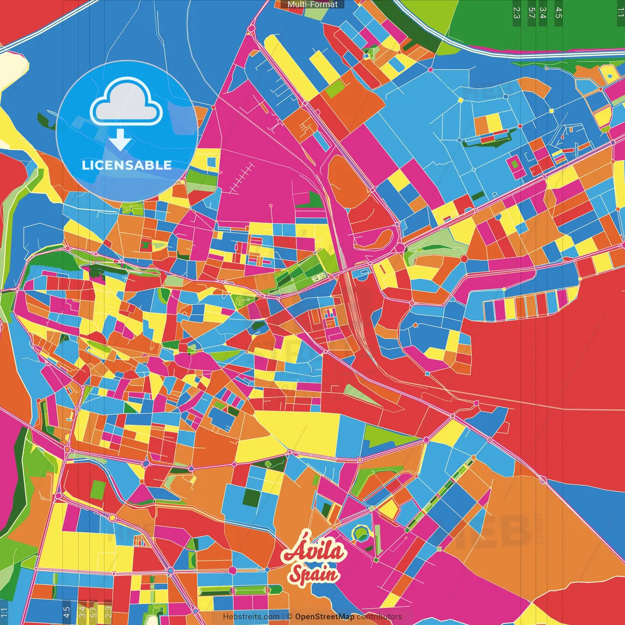 Ávila, Ávila, Spain Crazy Colorful Street Map Poster Template – HEBSTREITS