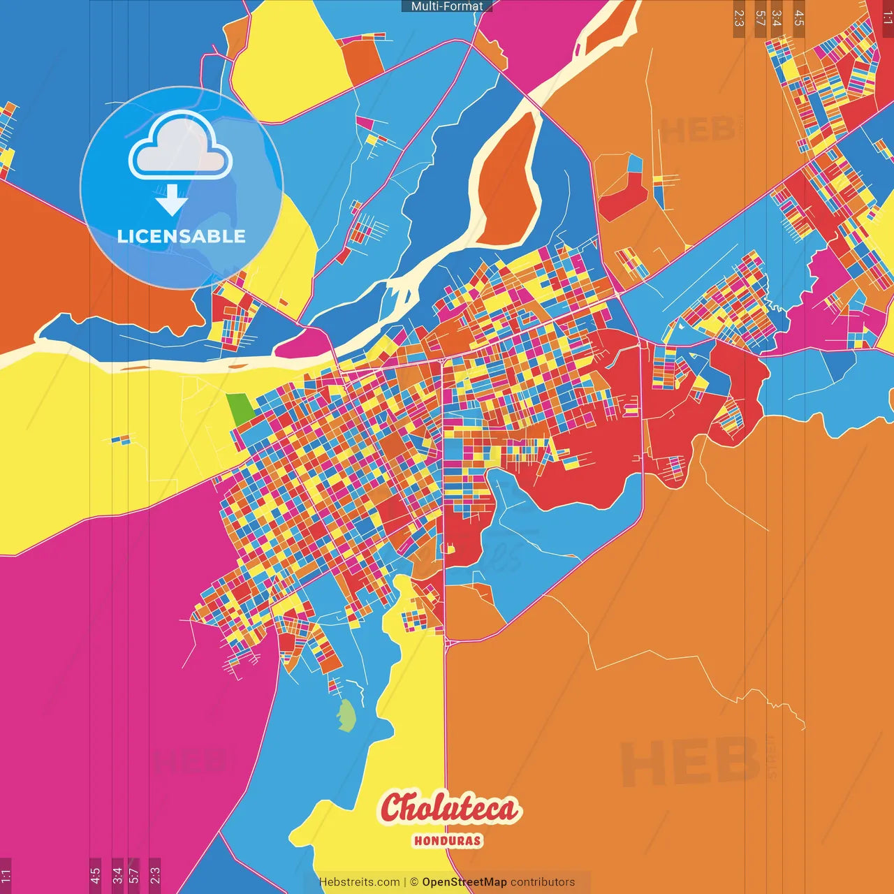 Choluteca, Choluteca, Honduras Crazy Colorful Street Map Poster ...