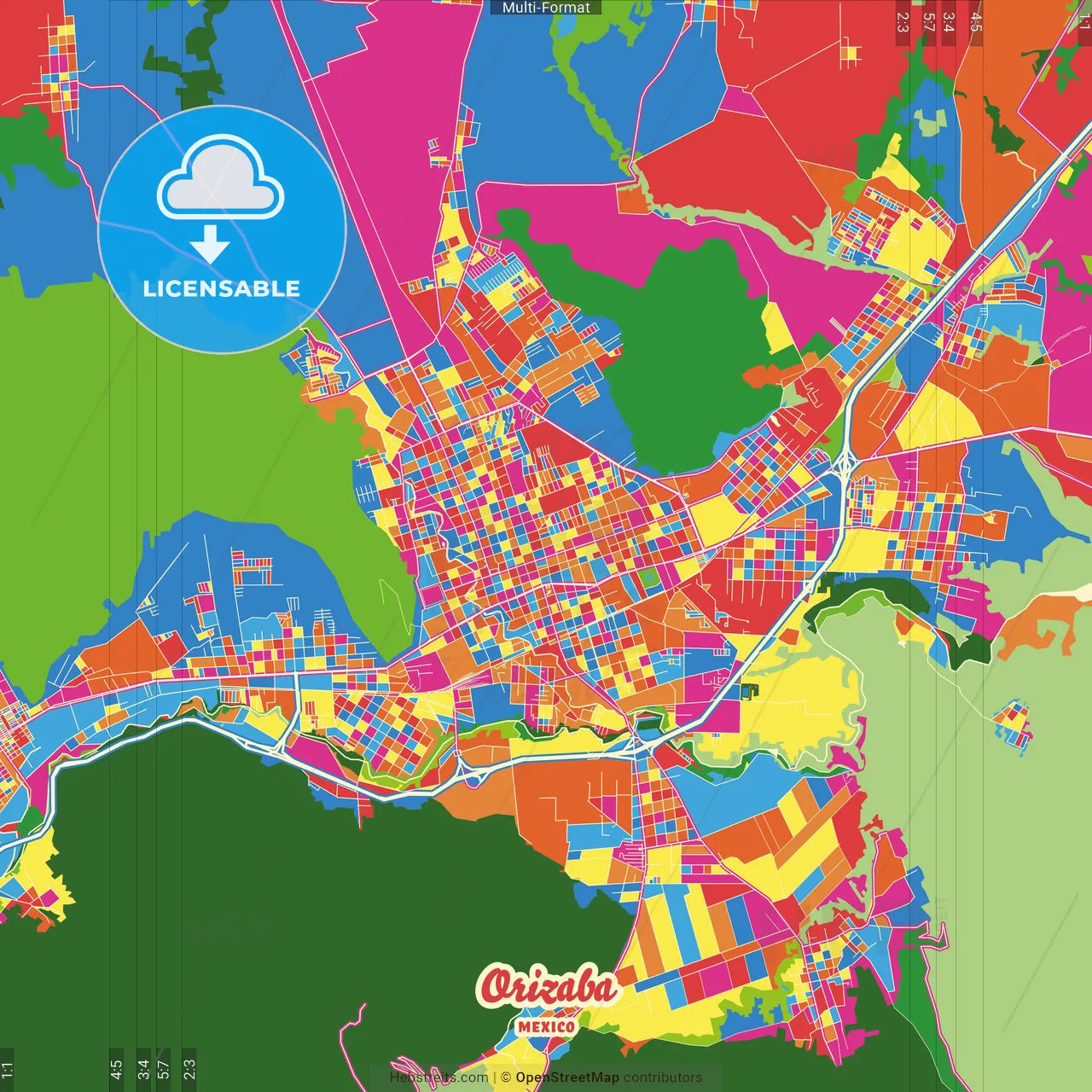 Orizaba, Veracruz, Mexico Crazy Colorful Street Map Poster Template ...