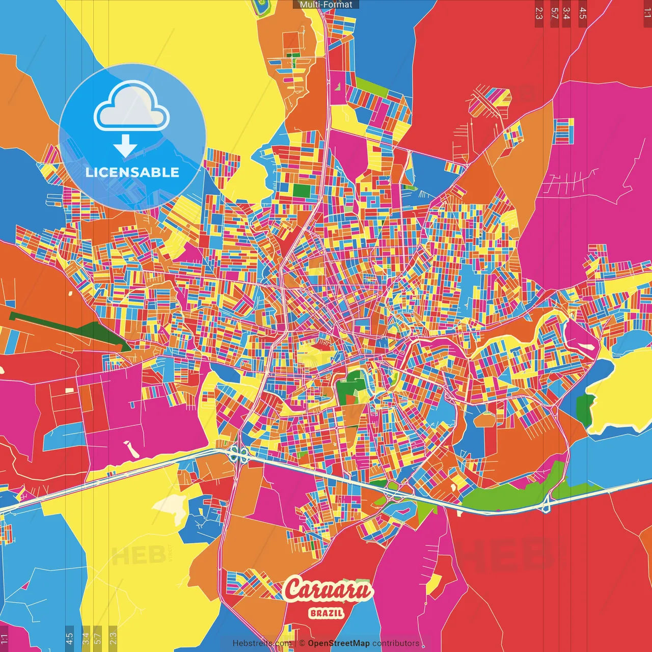 Caruaru, Brazil Crazy Colorful Street Map Poster Template – HEBSTREITS