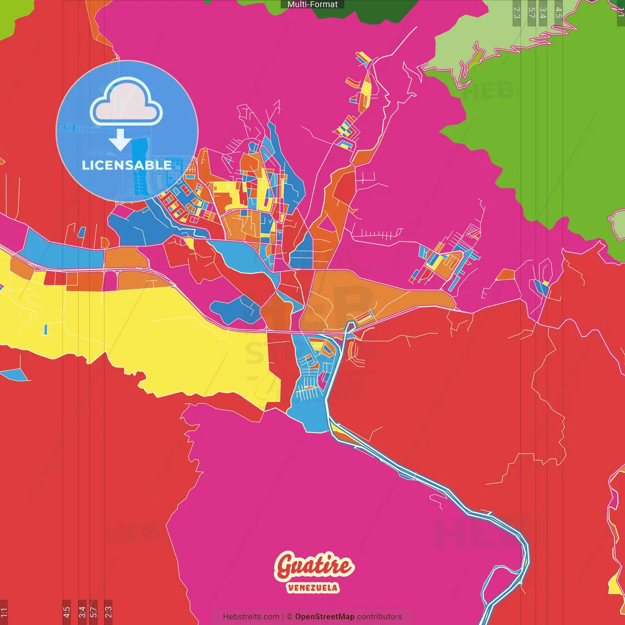 Guatire, Venezuela Crazy Colorful Street Map Poster Template – HEBSTREITS
