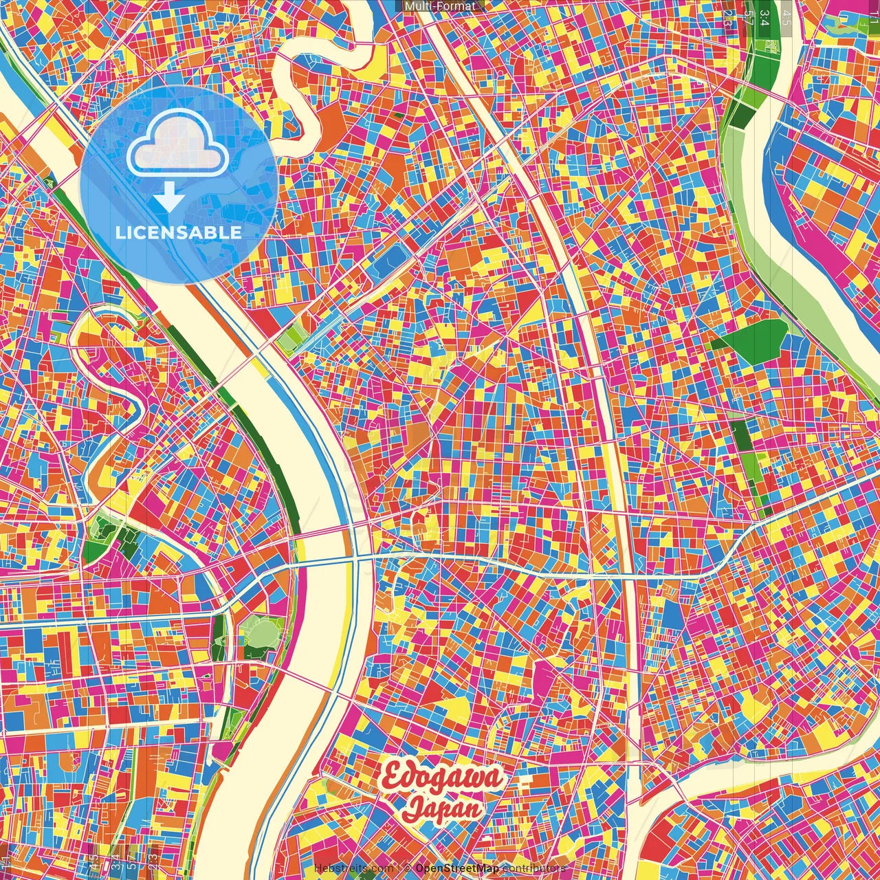 Edogawa, Tokyo, Japan Crazy Colorful Street Map Poster Template ...