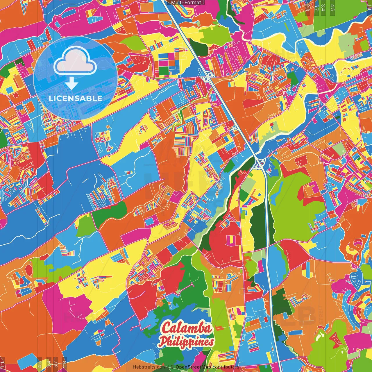 Calamba, Laguna, Philippines Crazy Colorful Street Map Poster Template ...