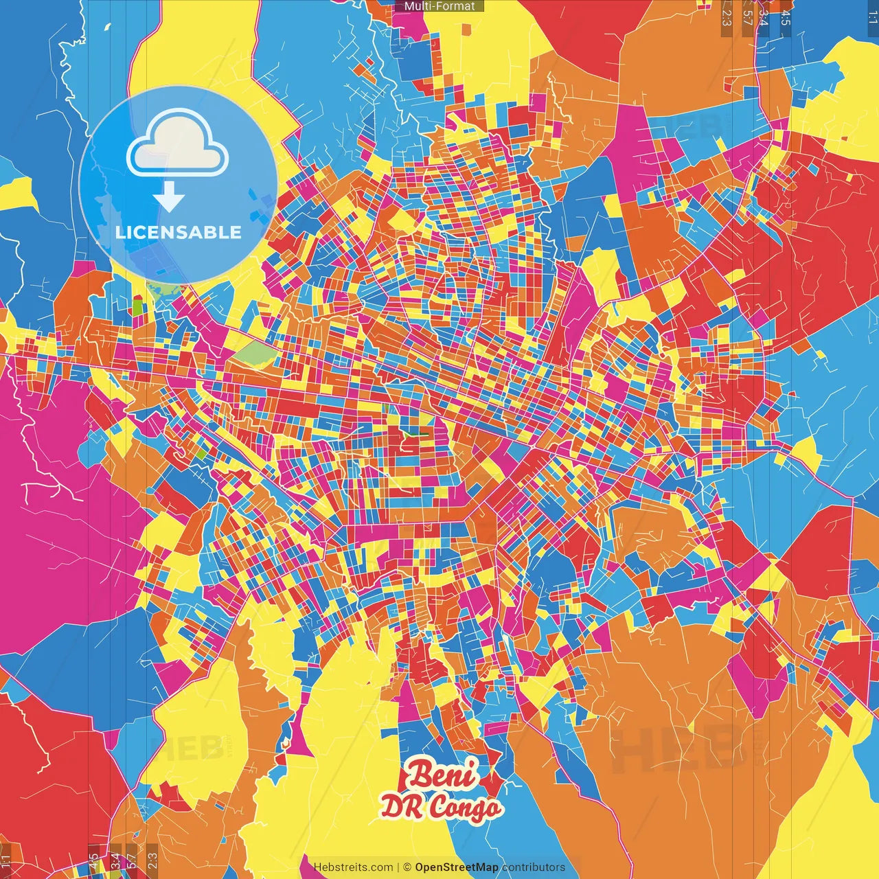 Beni, Dr Congo Crazy Colorful Street Map Poster Template – HEBSTREITS