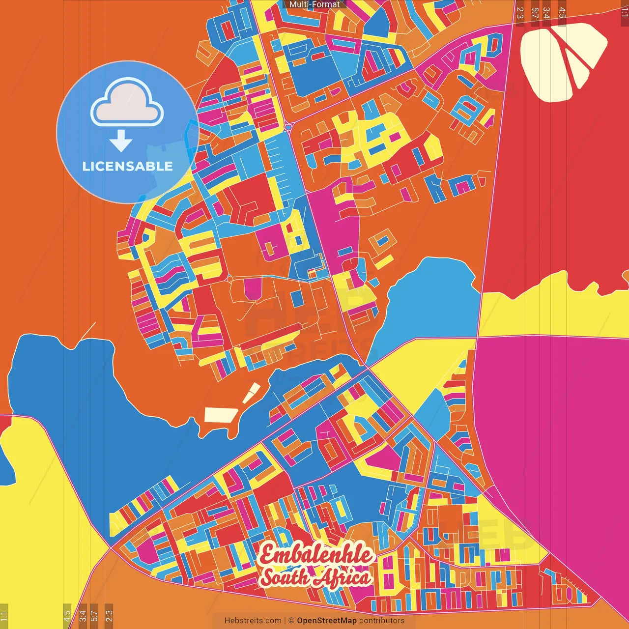 Embalenhle, South Africa Crazy Colorful Street Map Poster Template ...