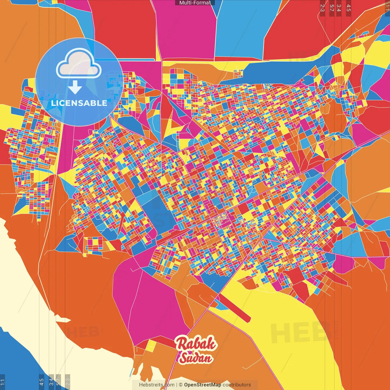 Rabak, Sudan Crazy Colorful Street Map Poster Template – HEBSTREITS
