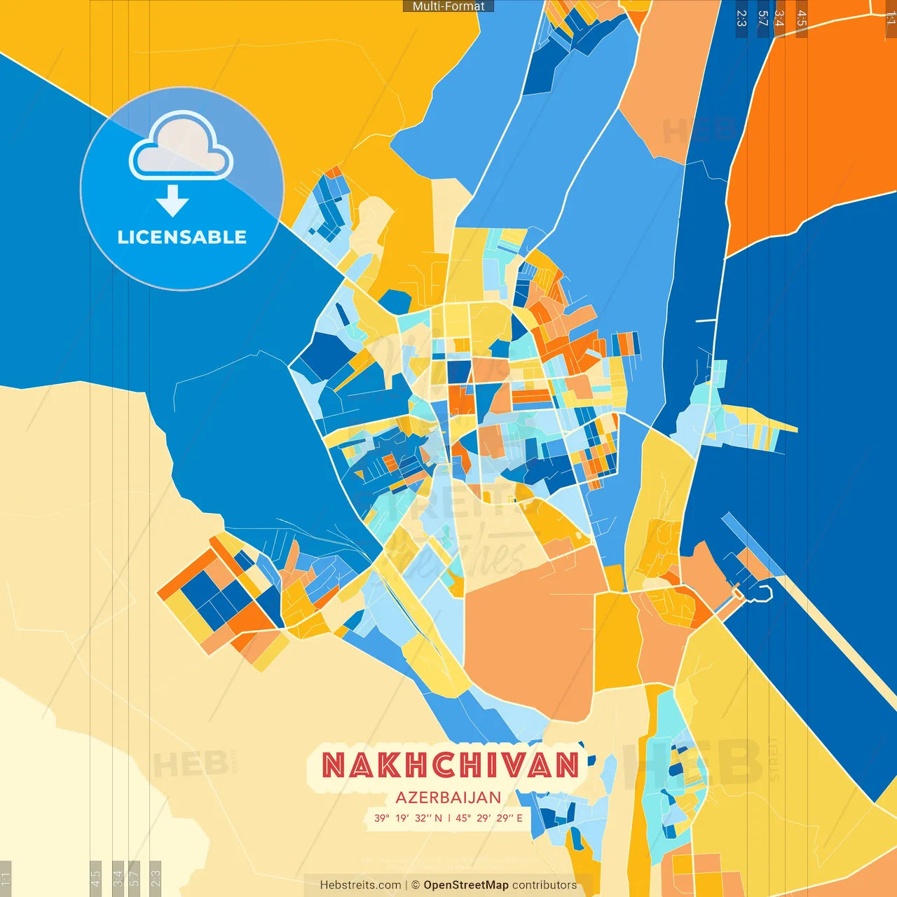 Nakhchivan, Azerbaijan Blue And Orange Vector Art Map Template – HEBSTREITS