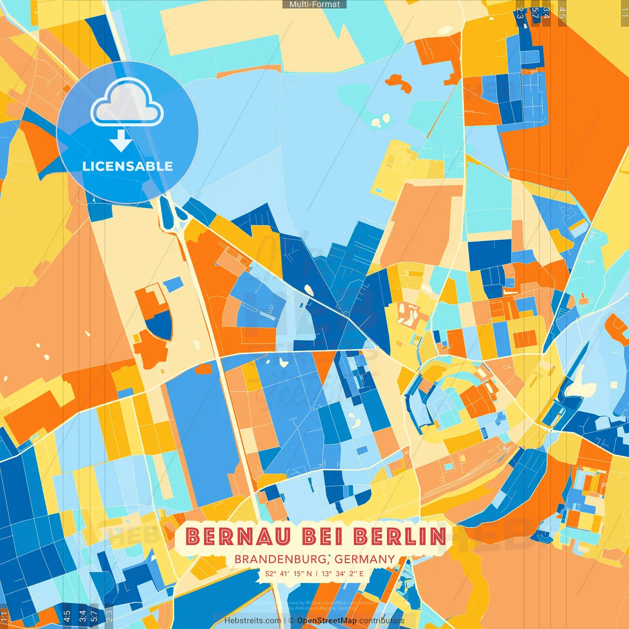 Bernau Bei Berlin, Brandenburg, Germany Blue And Orange Vector Art Map ...
