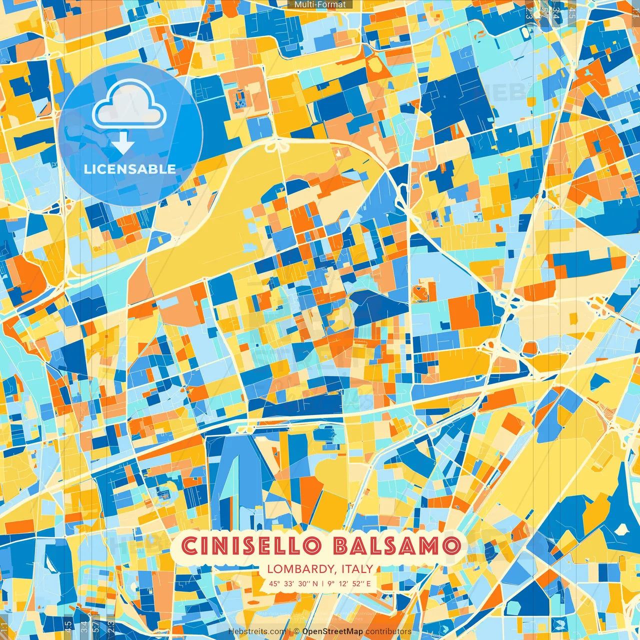 Cinisello Balsamo, Lombardy, Italy Blue And Orange Vector Art Map ...