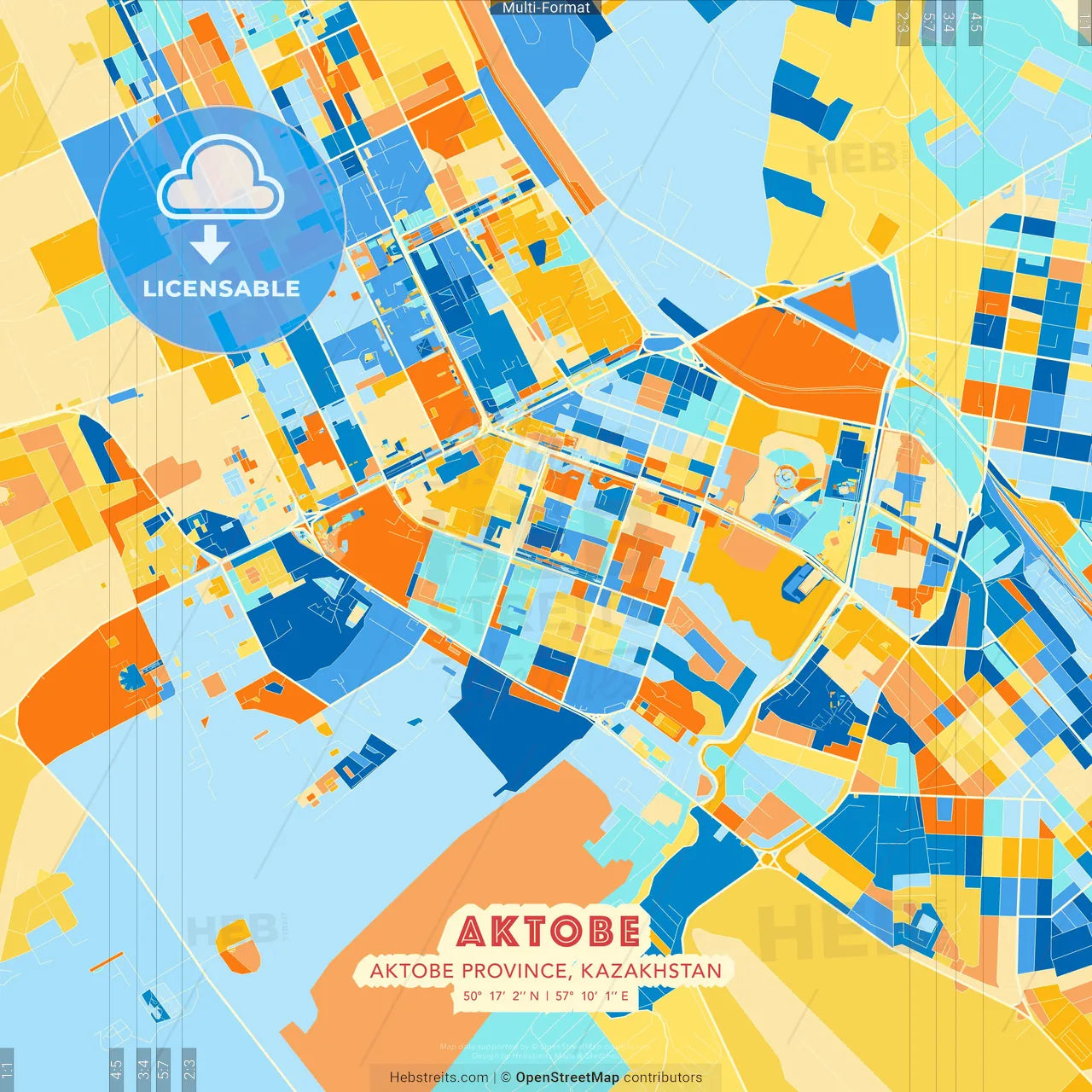 Aktobe, Aktobe Province, Kazakhstan Blue And Orange Vector Art Map ...
