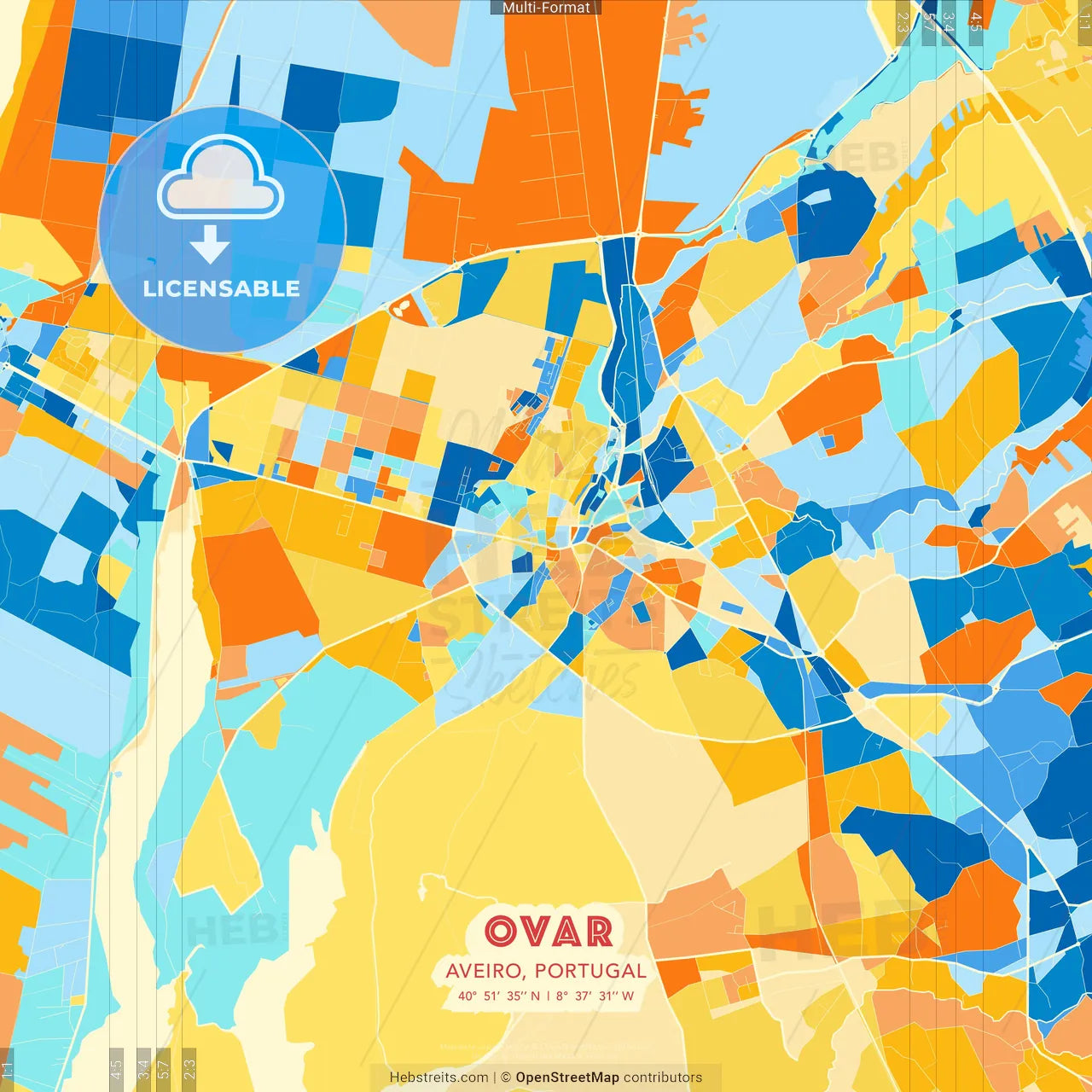 Ovar, Aveiro, Portugal Blue And Orange Vector Art Map Template – HEBSTREITS