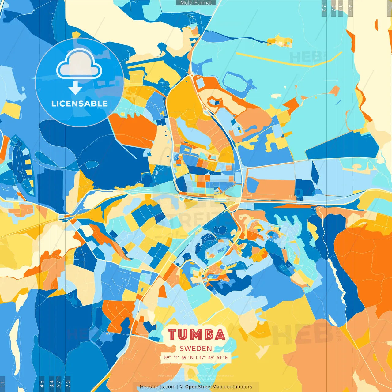 Tumba, Sweden Blue And Orange Vector Art Map Template – HEBSTREITS