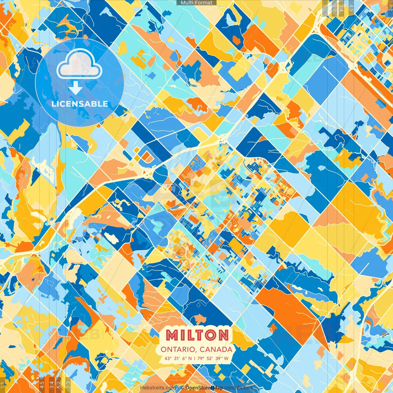 Milton, Ontario, Canada Blue And Orange Vector Art Map Template ...