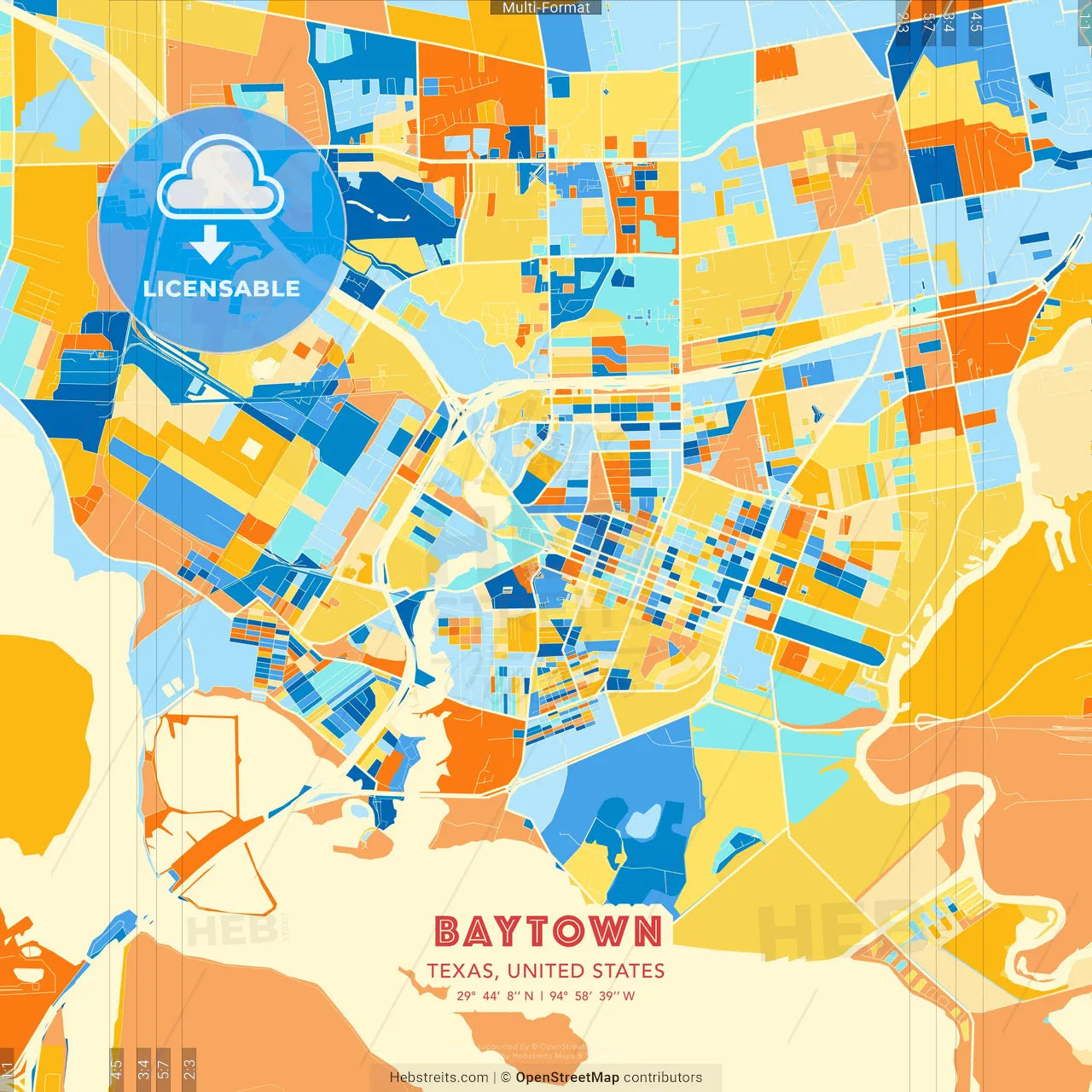 Baytown, Texas, United States Blue And Orange Vector Art Map Template ...