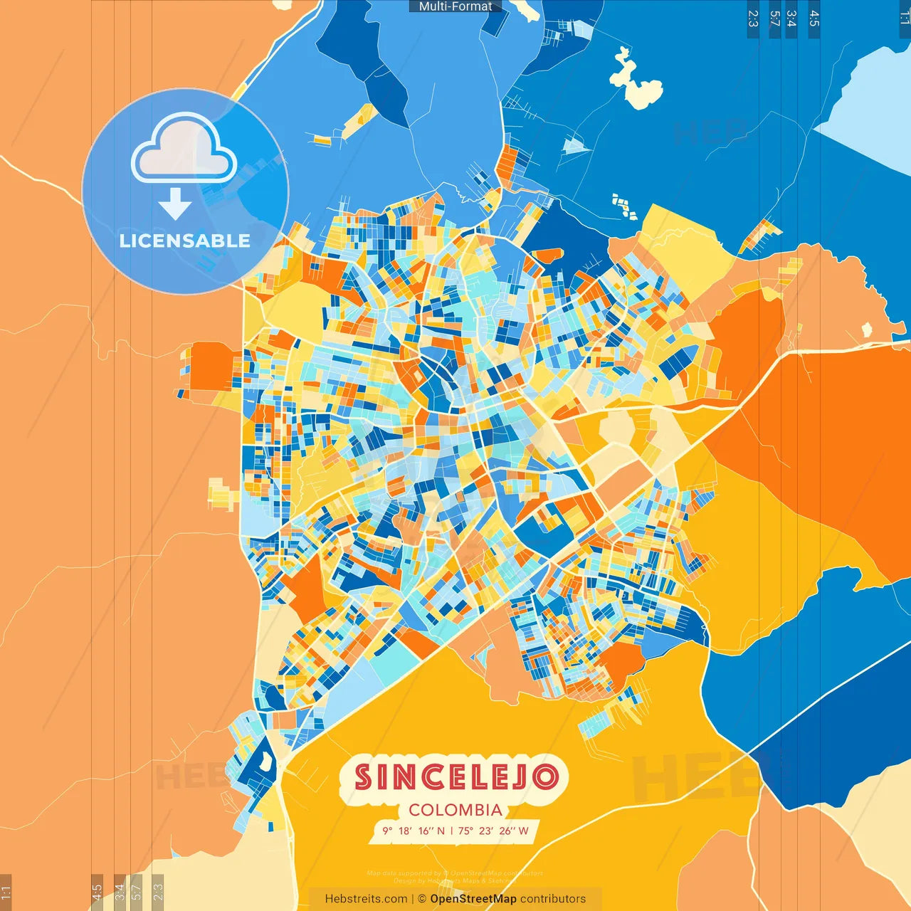 Sincelejo, Colombia Blue And Orange Vector Art Map Template – HEBSTREITS