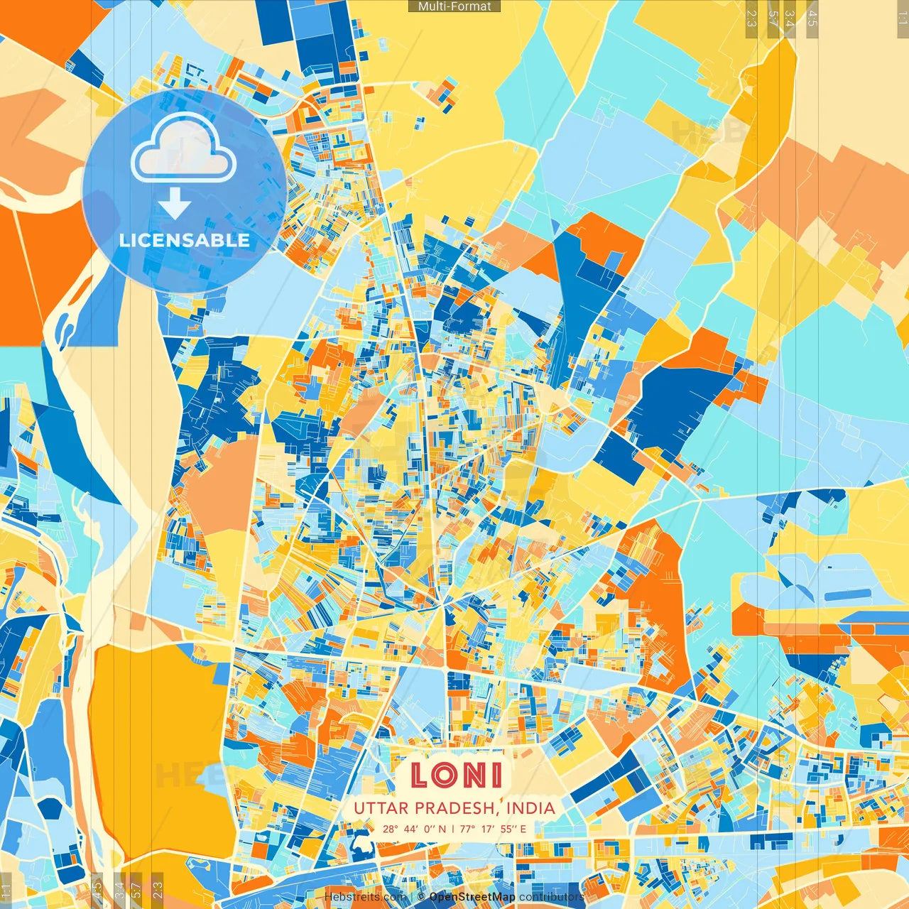 Loni, Uttar Pradesh, India Blue And Orange Vector Art Map Template ...