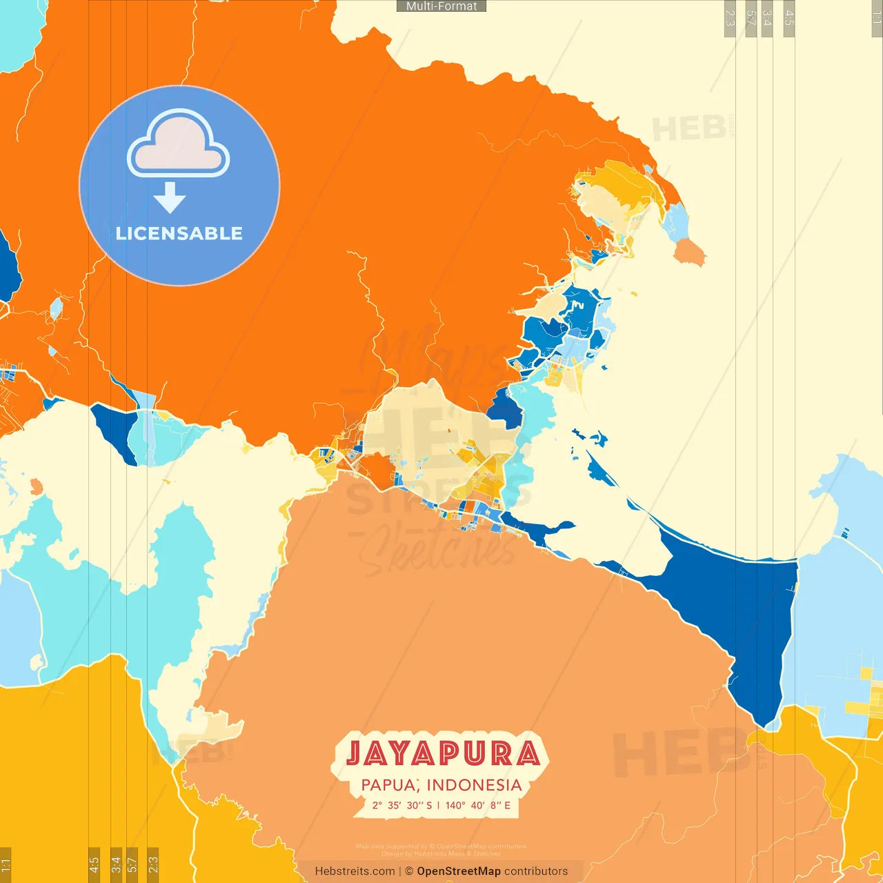 Jayapura, Papua, Indonesia Blue And Orange Vector Art Map Template ...