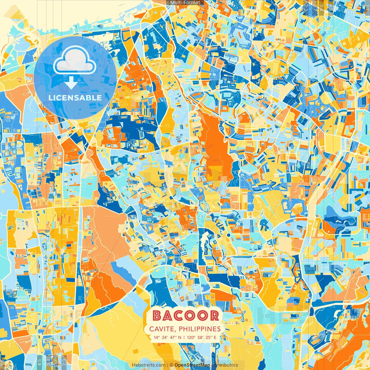 Bacoor, Cavite, Philippines Blue And Orange Vector Art Map Template ...