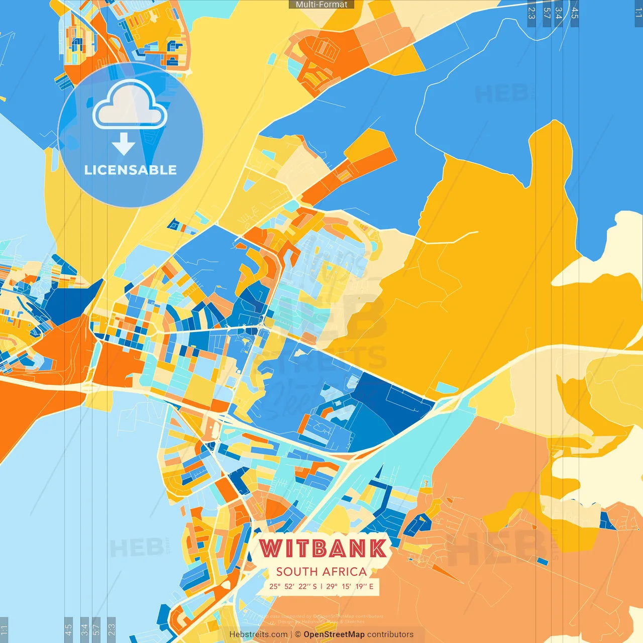 Witbank, South Africa Blue And Orange Vector Art Map Template – HEBSTREITS
