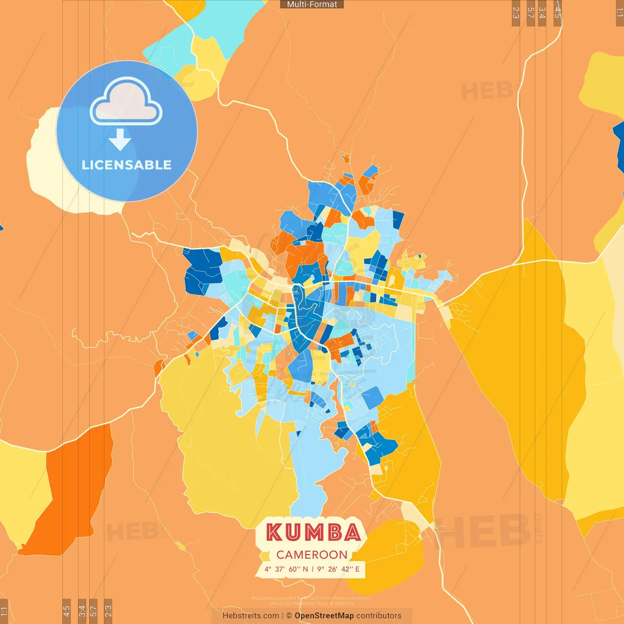 Kumba, Cameroon Blue And Orange Vector Art Map Template – HEBSTREITS