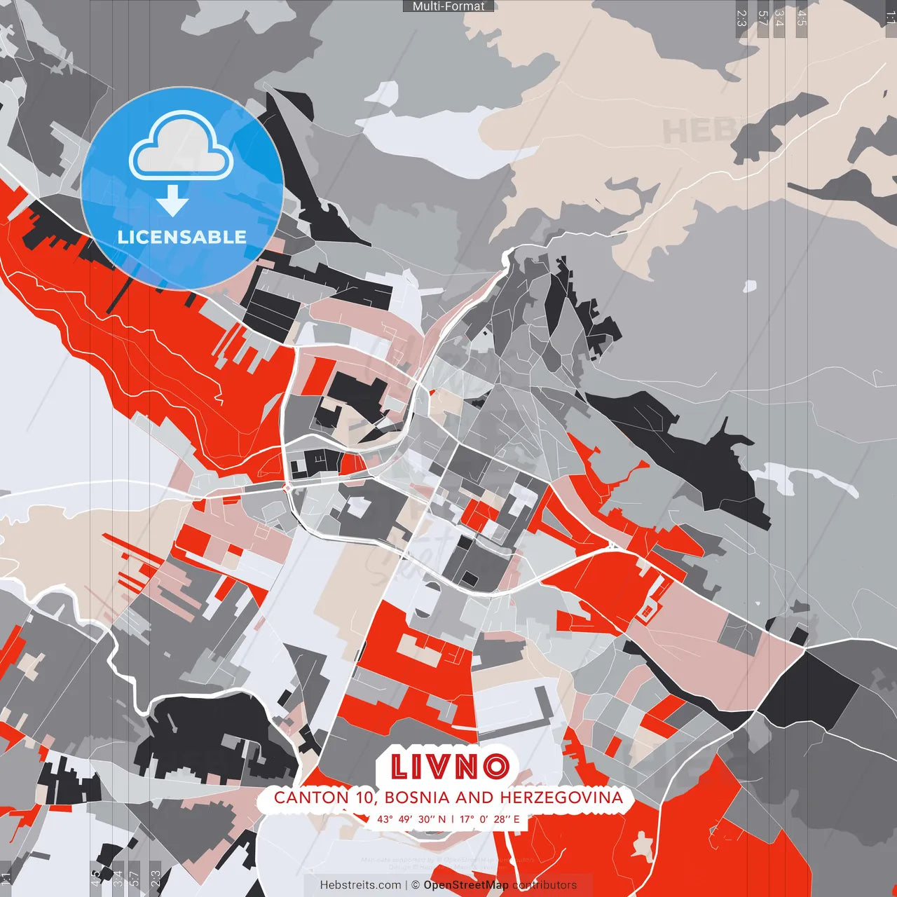 Livno, Canton 10, Bosnia And Herzegovina - Modern Street Map Poster ...