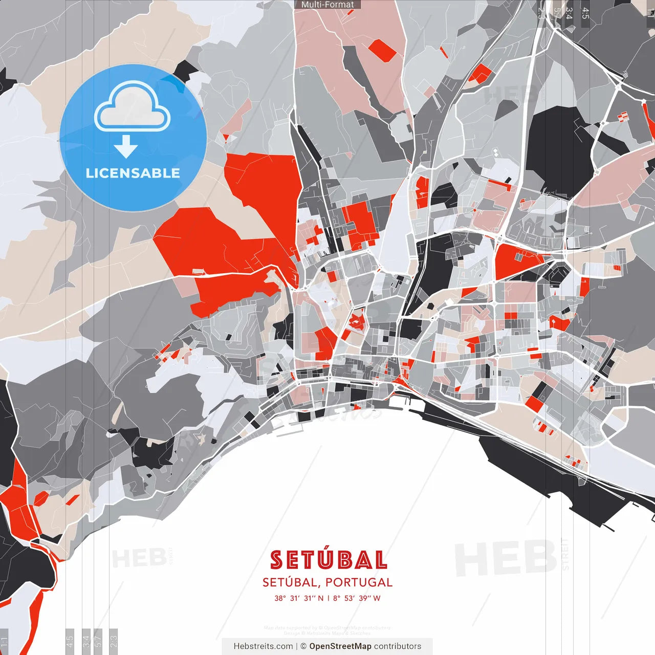 Setúbal, Setúbal, Portugal - Modern Street Map Poster Template With ...
