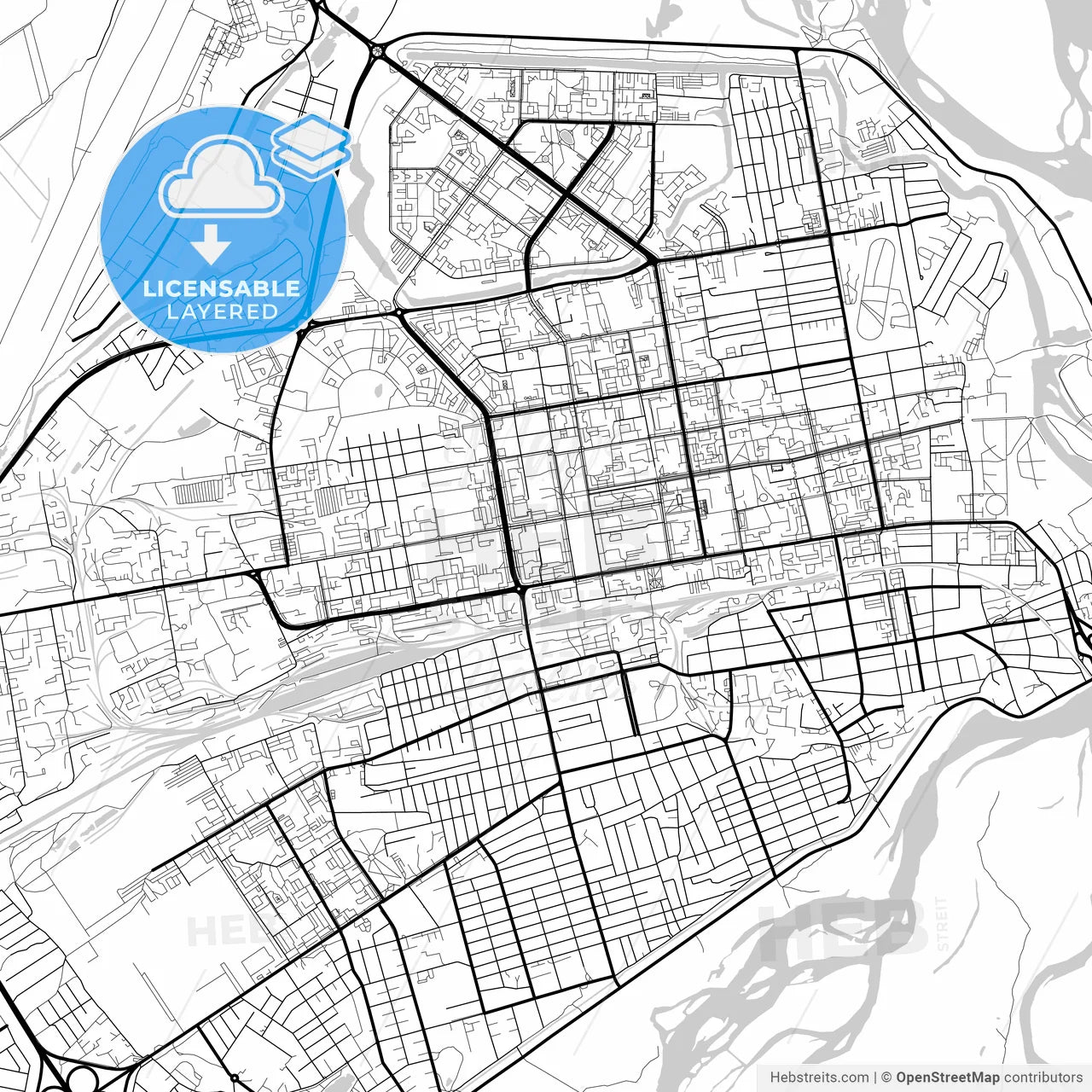 Layered Pdf Map Of Abakan, Republic Of Khakassia, Russia – HEBSTREITS