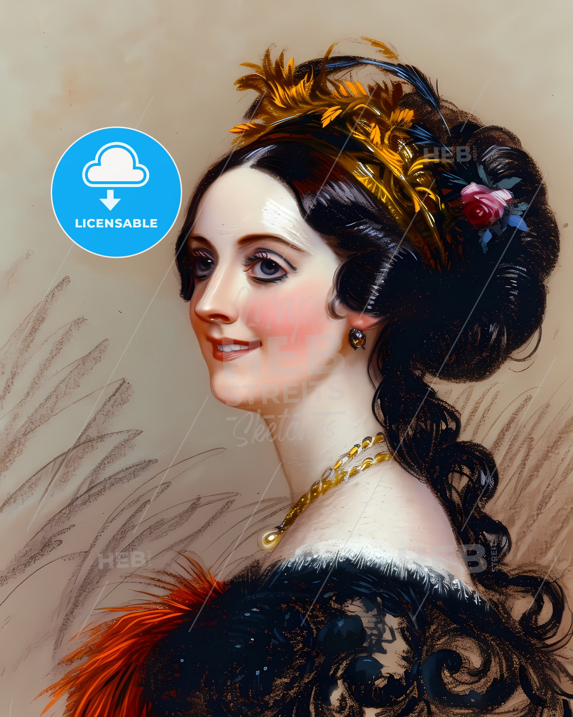 Ada, Lovelace, 1815 - 1852, a woman with a feathered headdress ...