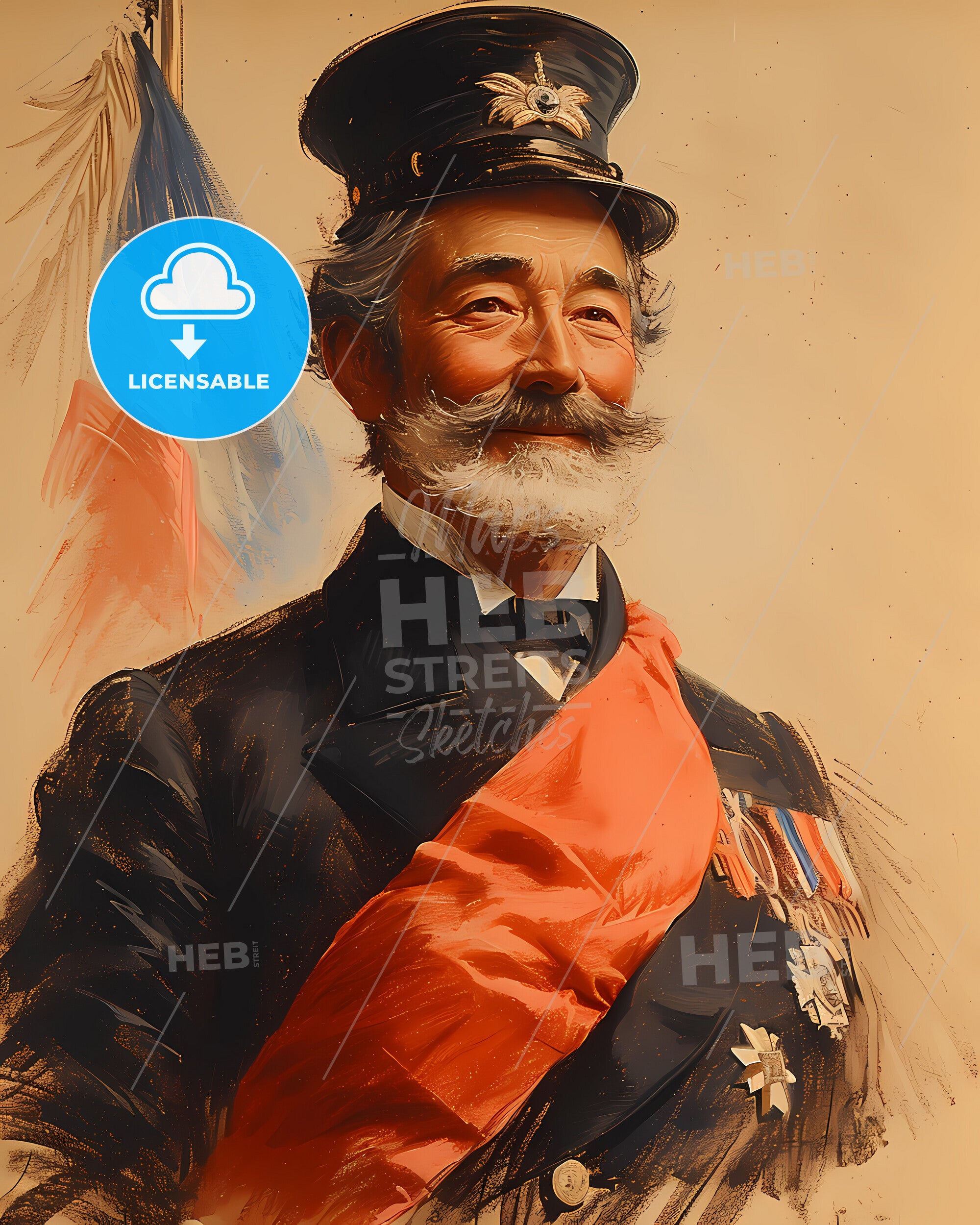 Emperor Meiji, Mutsuhito, 1852 - 1912, a man in a military uniform ...
