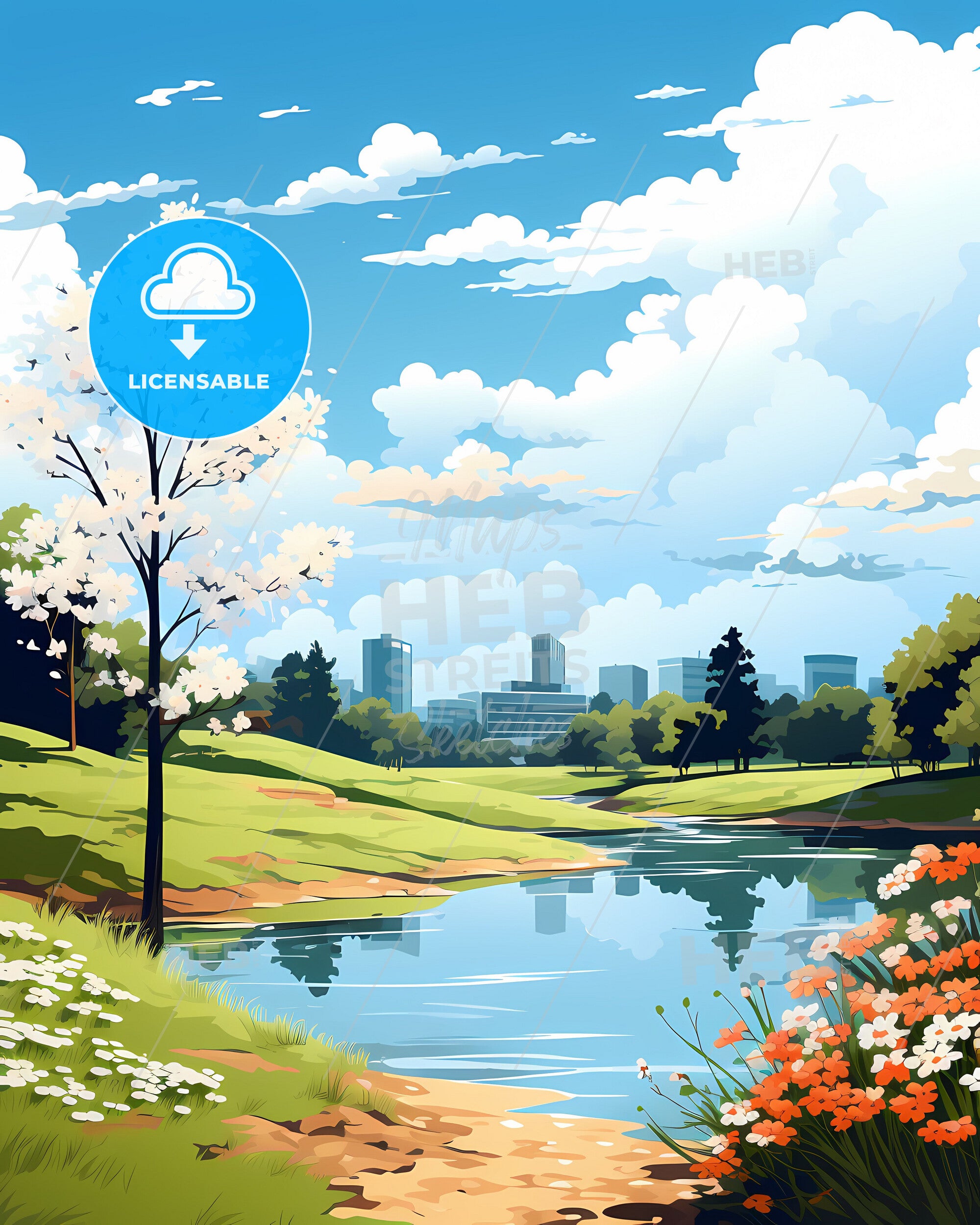 Tyler, Texas, a landscape with a lake and flowers - HEBSTREITS Stock Image