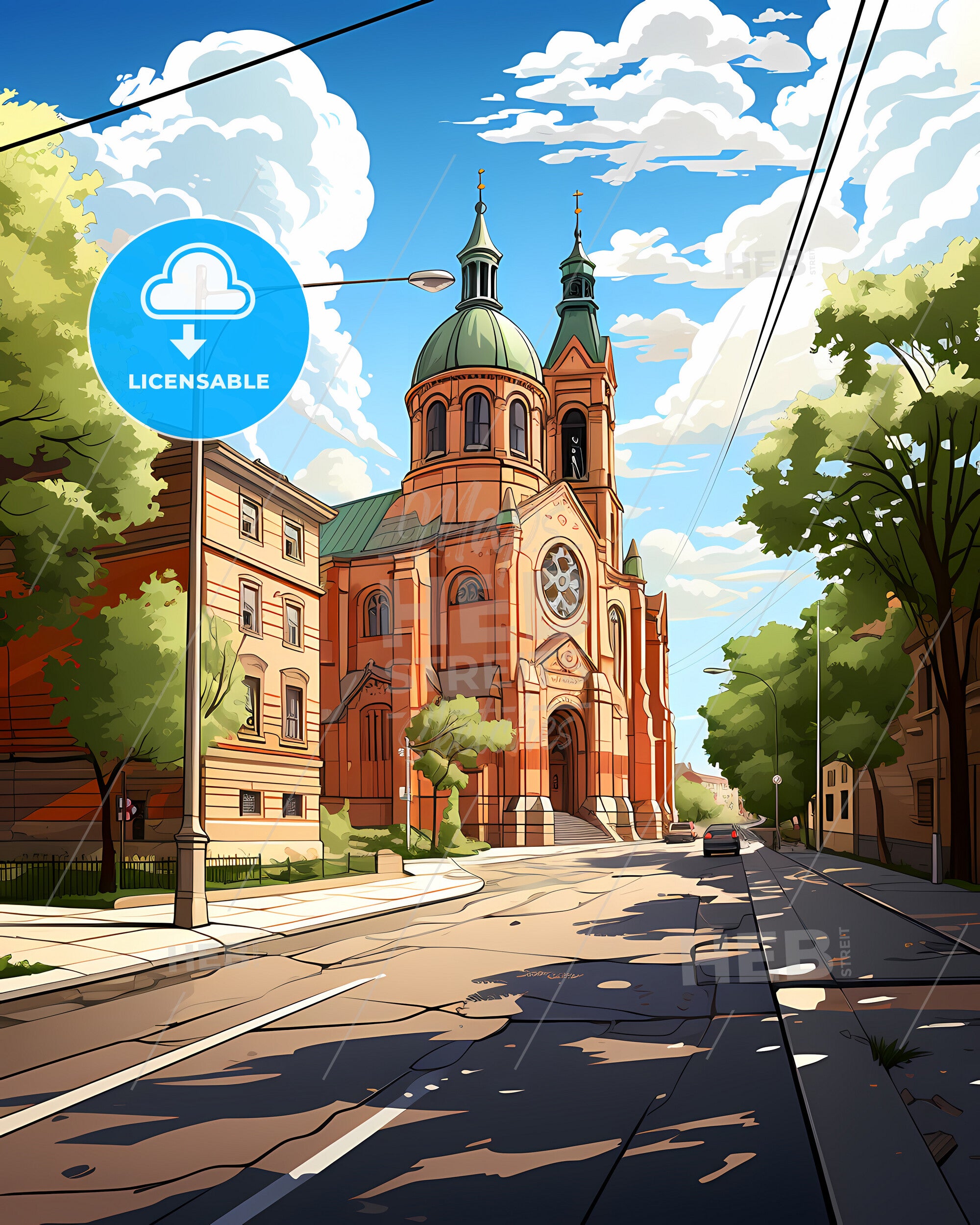 Ciudad Lineal, Spain, A Street With A Building And Trees – HEBSTREITS