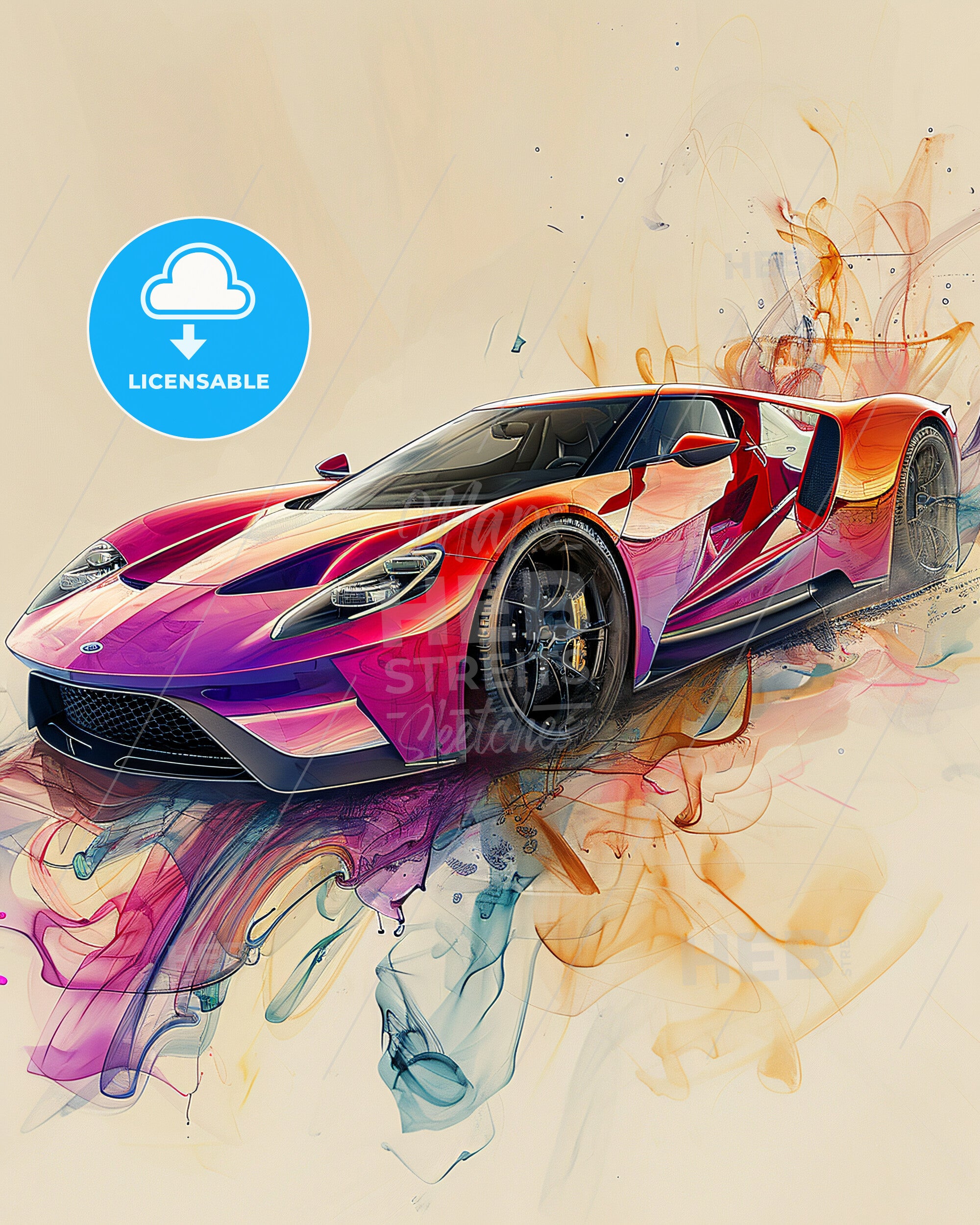 Bold Lines on Canvas: Sporty Car in Minimalist Hues - HEBSTREITS Stock ...