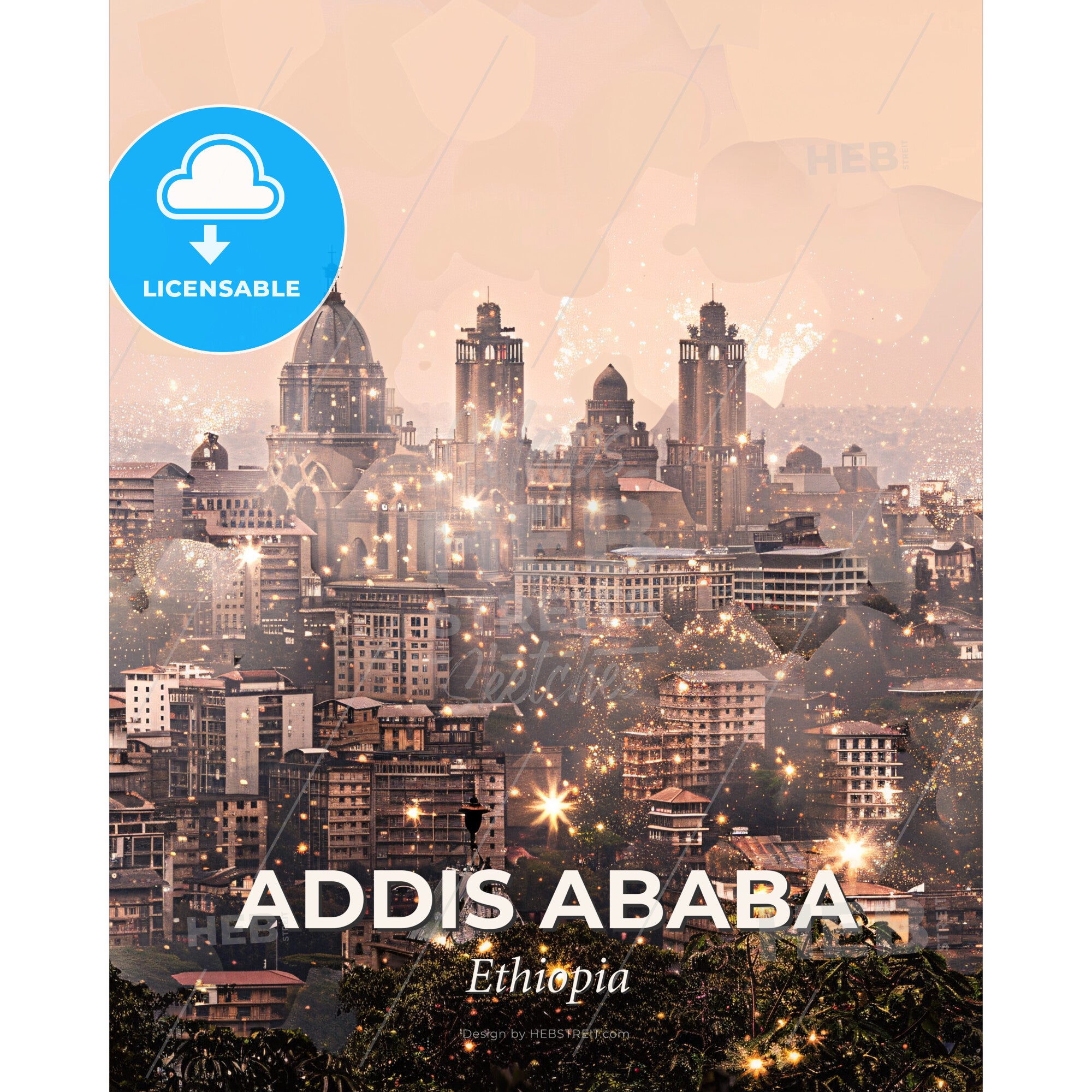 Addis Ababa Skyline Art: Local Architecture Composite, print template ...