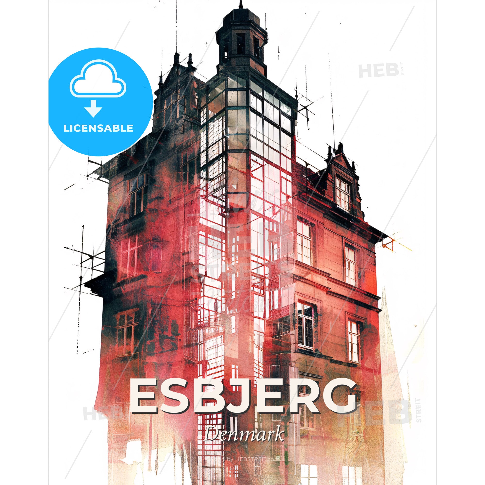 Esbjerg Skyline Silhouette Composite Artwork Subtile Background, print ...