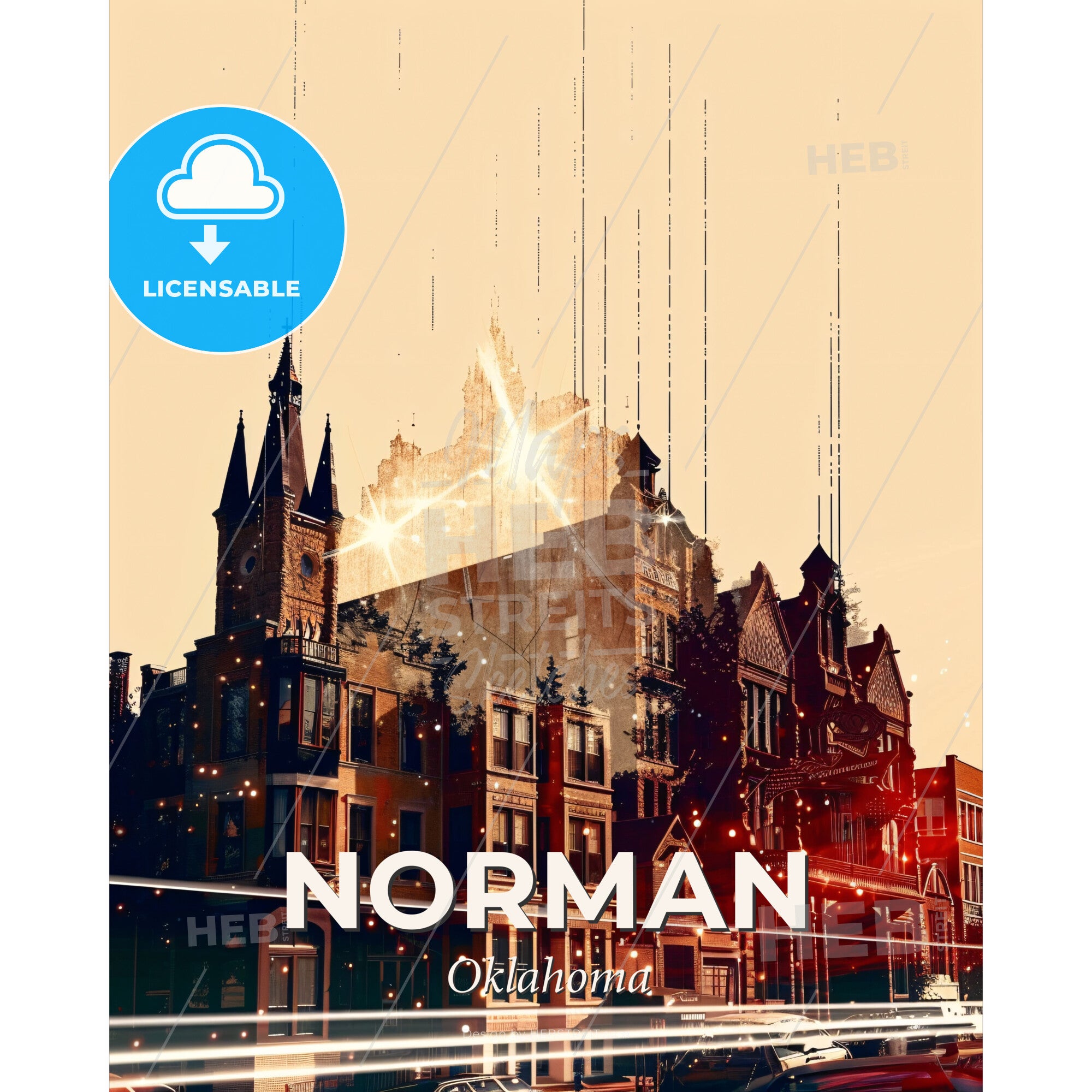 Norman City Skyline Art: Bright Local Icons, print template – HEBSTREITS