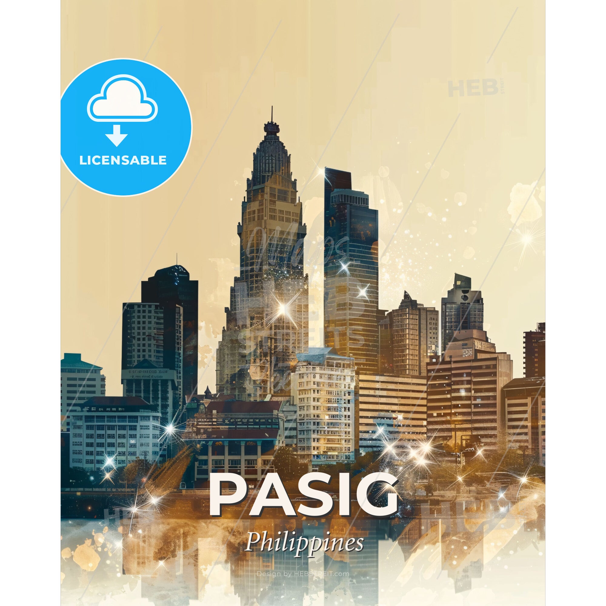 Pasig Skyline: Double Exposure Art Deco, print template – HEBSTREITS