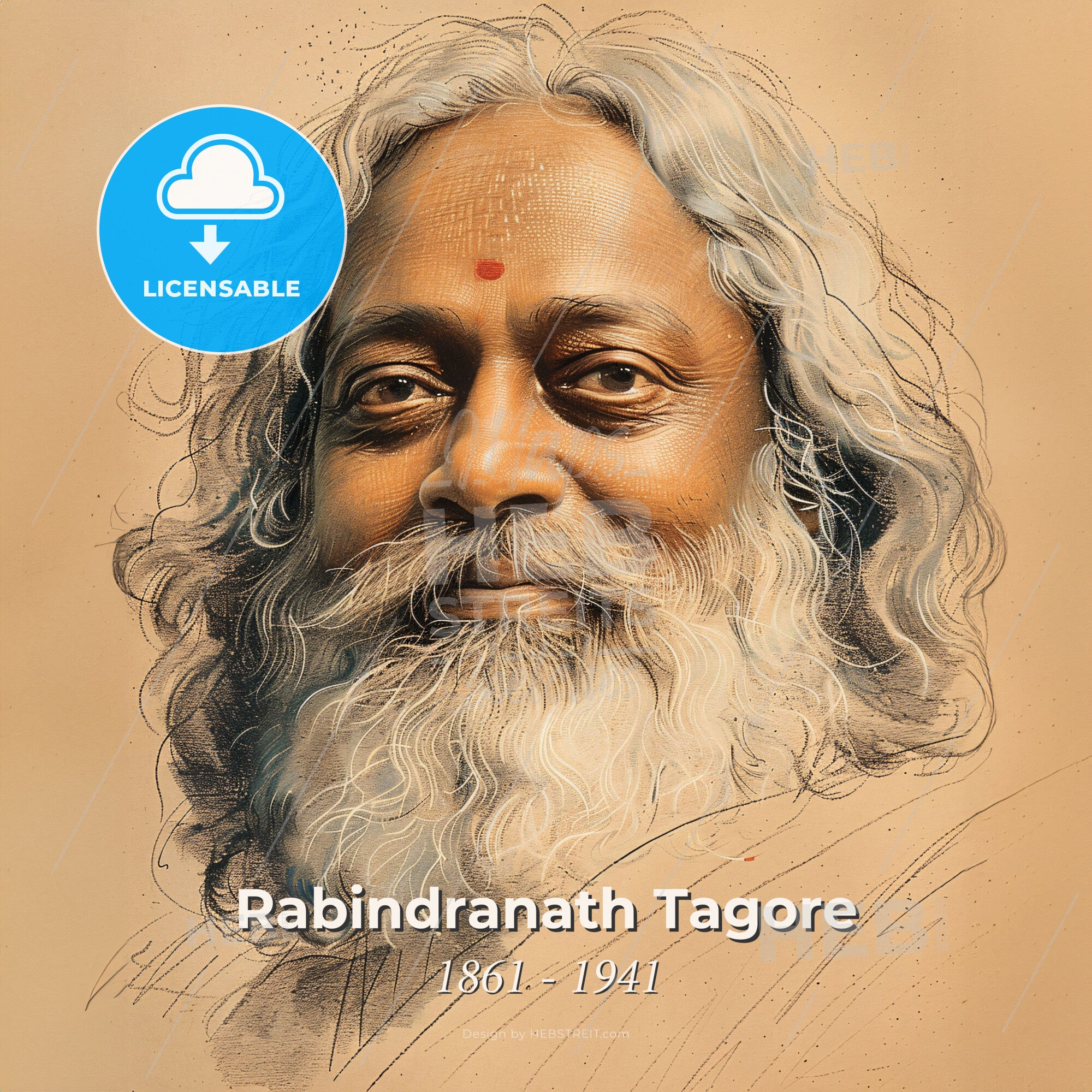 Rabindranath Tagore, 1861 - 1941, Indian Poet - A Drawing Of A Man With ...