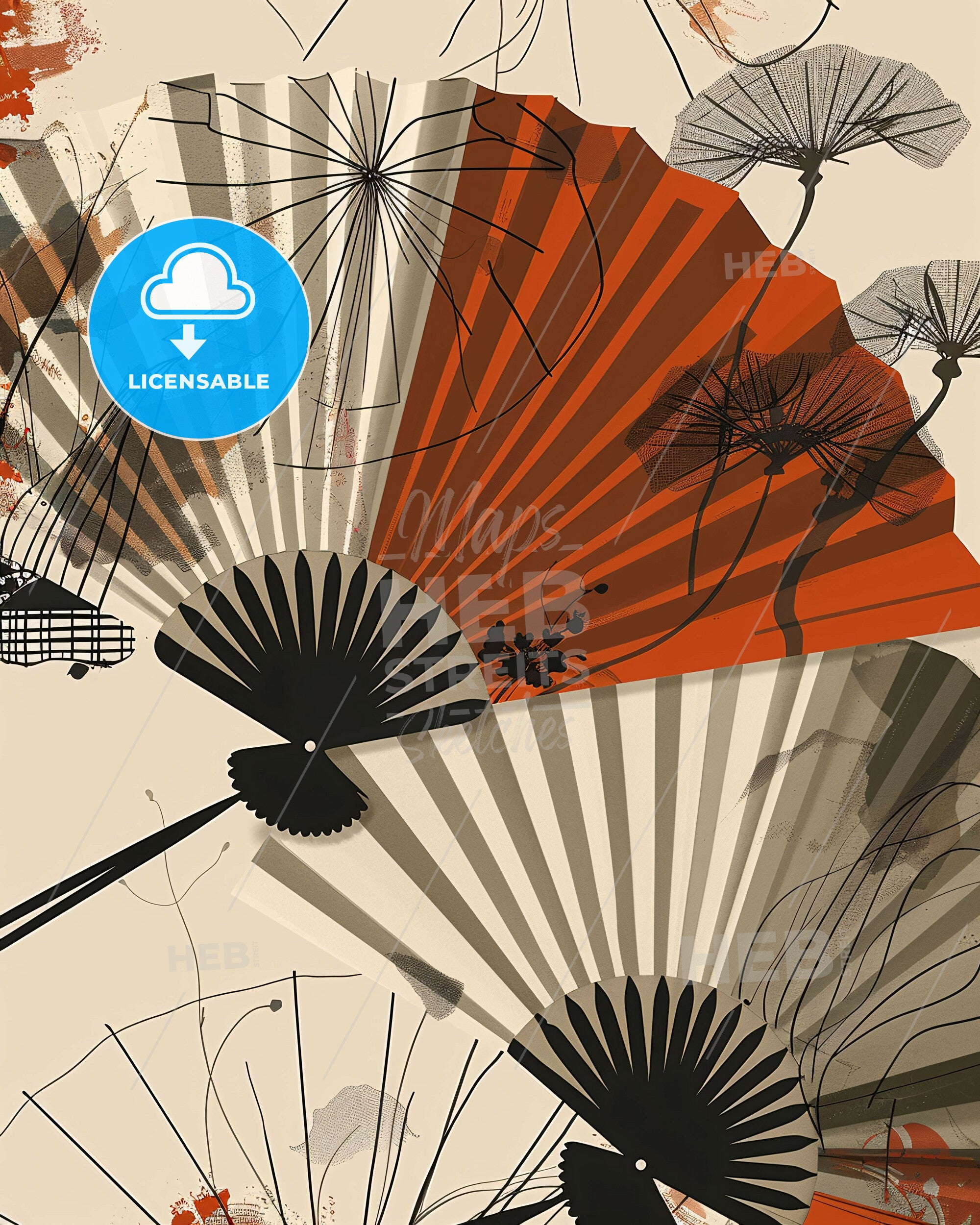 Modern Japanese Fans Decor Poster - A Fan Shaped Fan With Flowers ...