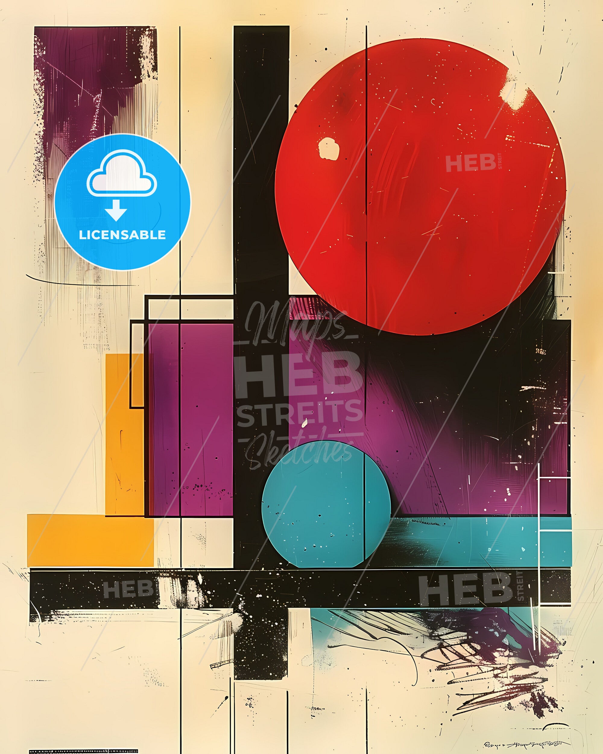 Bauhaus 1919 Style Colorful Modern Art Painting With Geometric Shapes ...