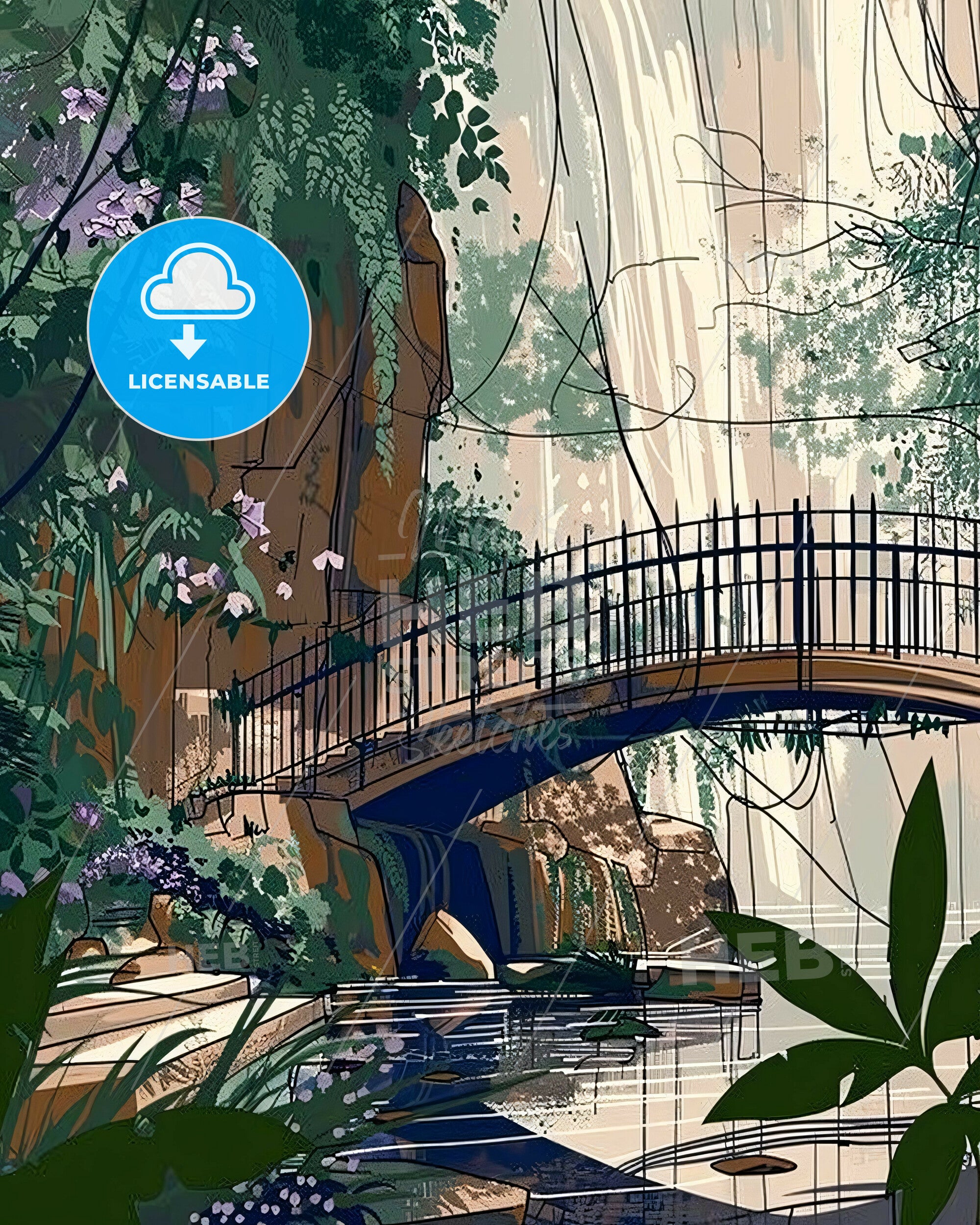 Zen Garden Minimalist Line Art Prints - A Bridge Over A Stream – HEBSTREITS