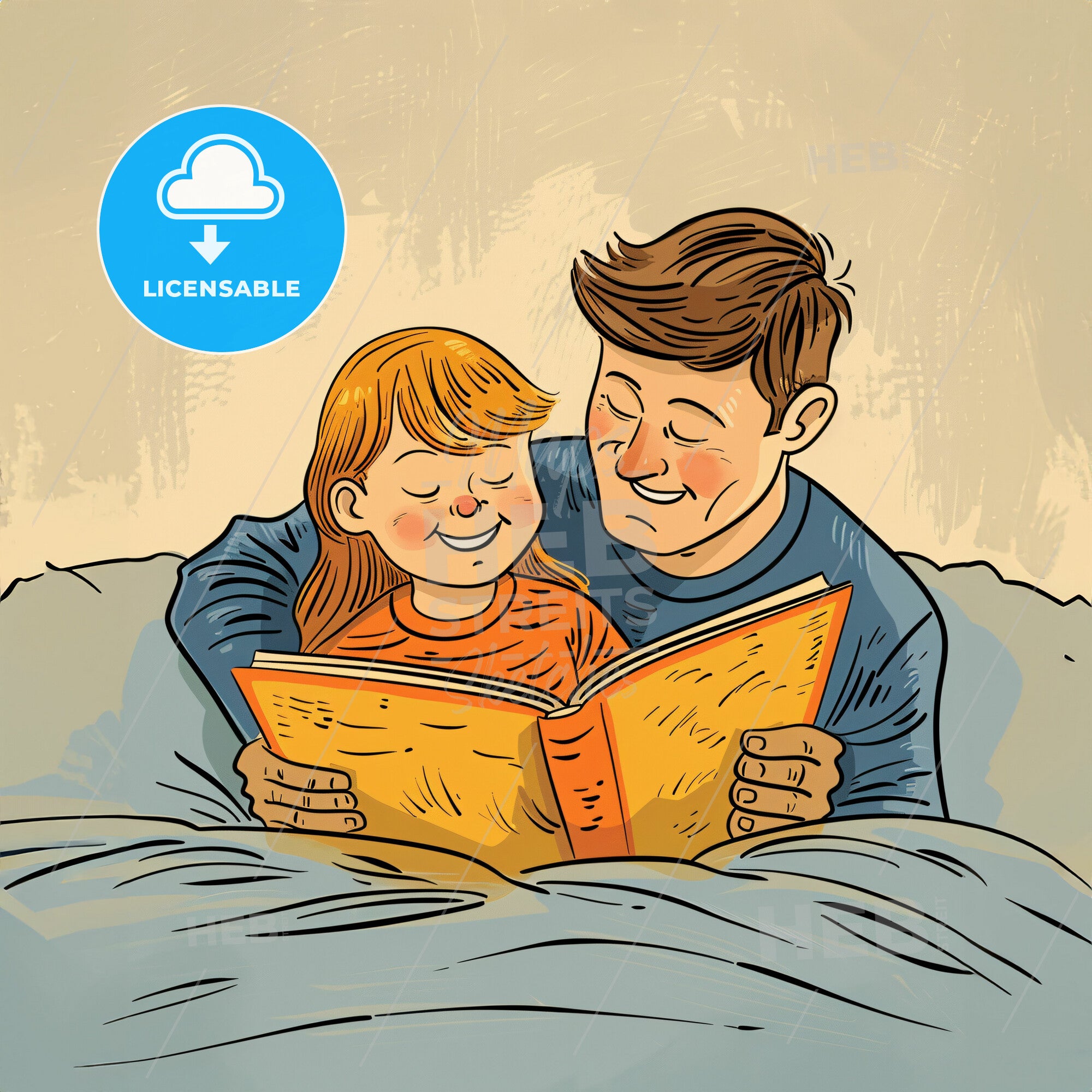 A Child Snuggled Up In Bed - A Man And Child Reading A Book – HEBSTREITS