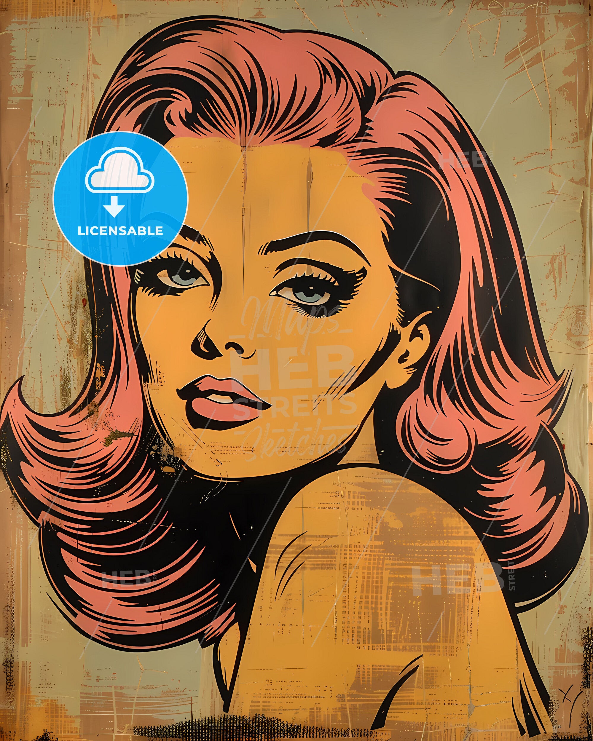 Vibrant Retro Pop Art Painting Poster with Light Pink Haired Woman from ...