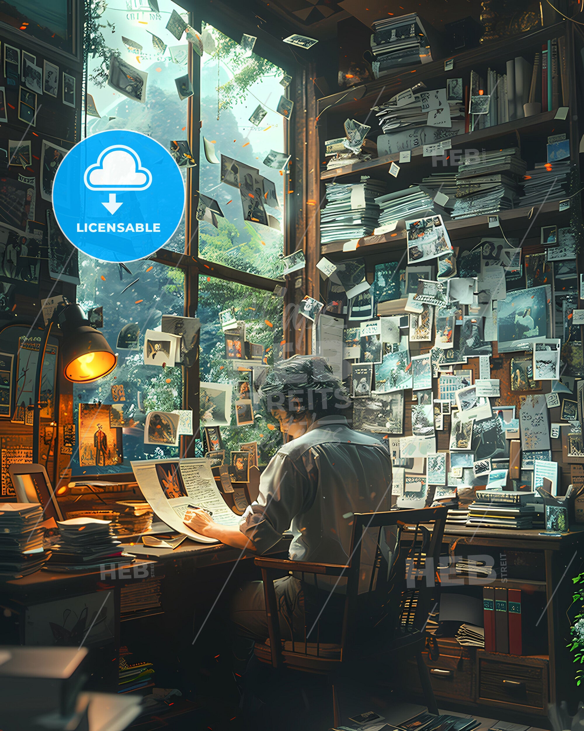 Digital Art Of A Critic Contemplating Amidst Floating Reviews ...