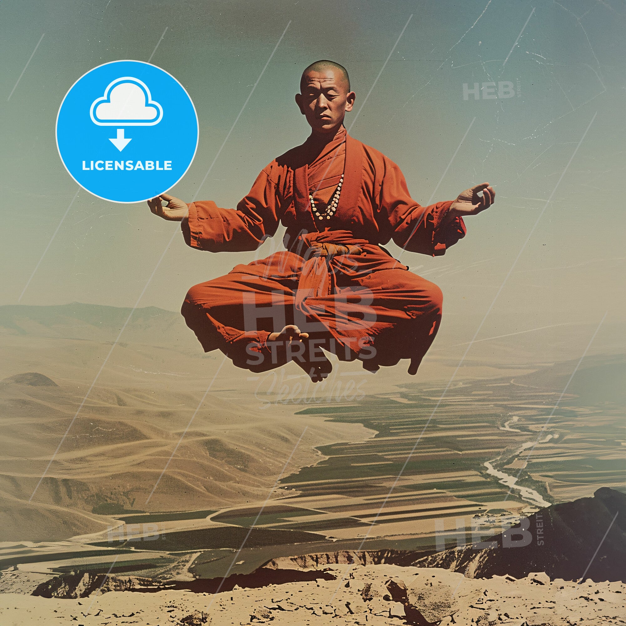 A Illustration From The 70S Of A Tibetan Monk Meditating While ...