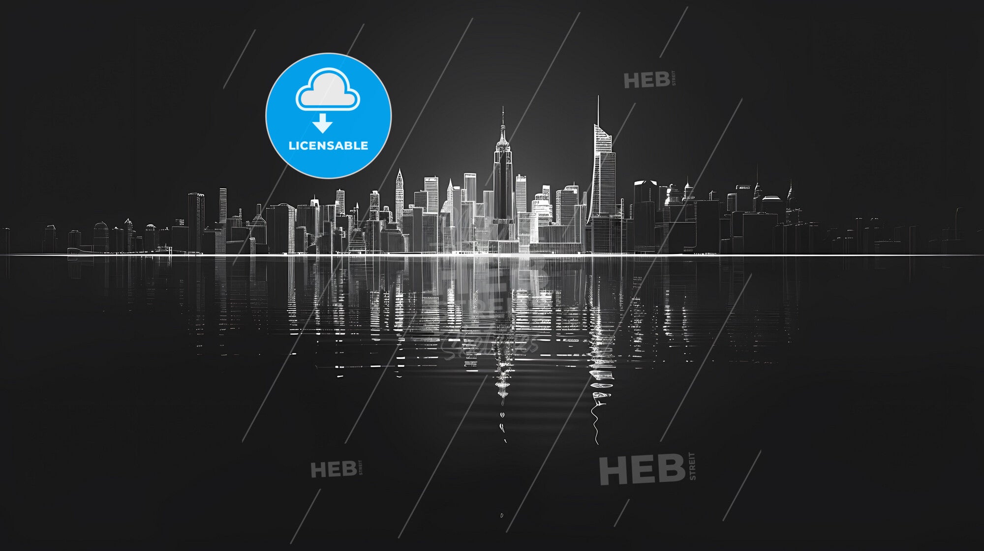 Futuristic Minimalist Cityscape Line Art: Black And White Contour ...